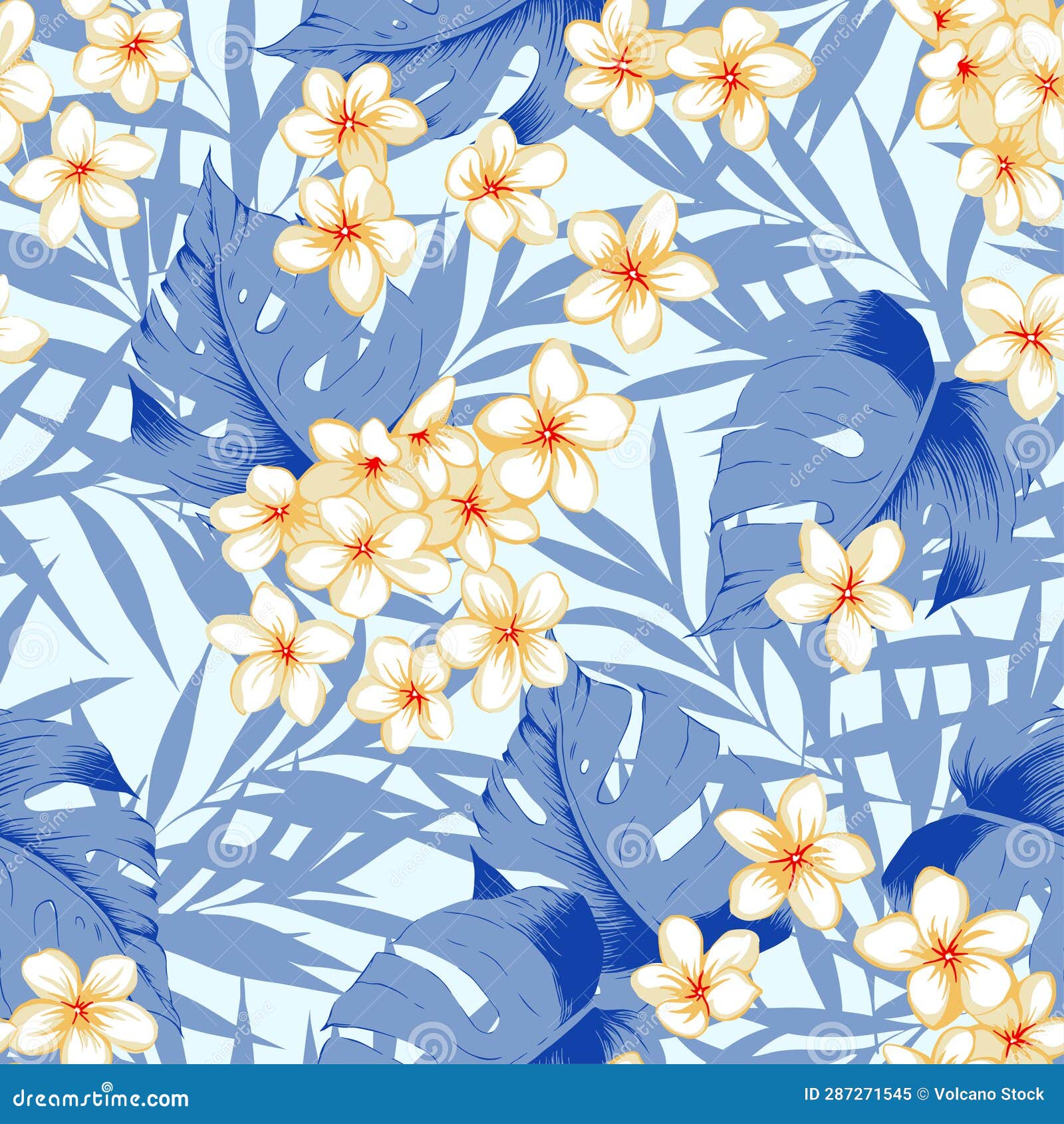 Aloha Hawaiian Flower Pattern Summer Plumeria Monstera And Palm