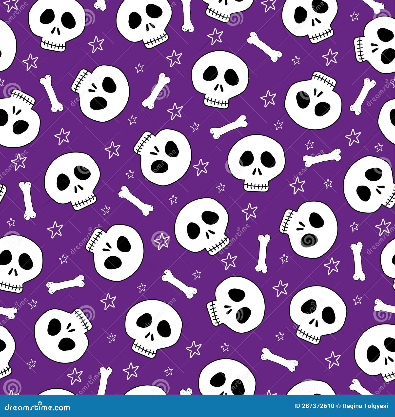 Skull and Bones Seamless Pattern on Purple Background Stock Vector ...