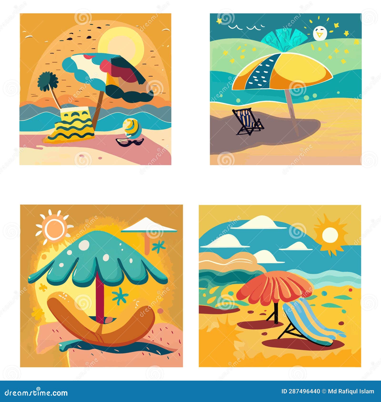 Abstract Illustration with Cartoon Sunshine Beach Relax Time T-shirt ...