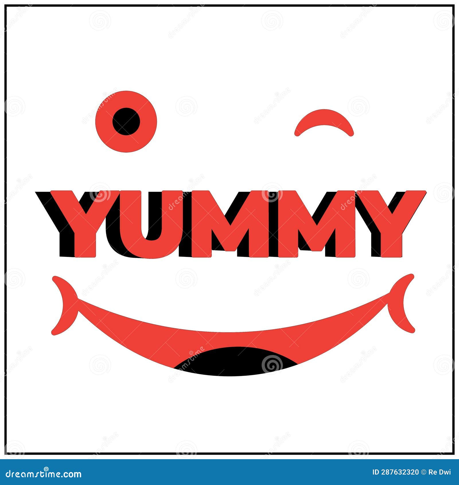 Yummy Logo Illustration Vector Design with Smiling Eyes and Mouth ...