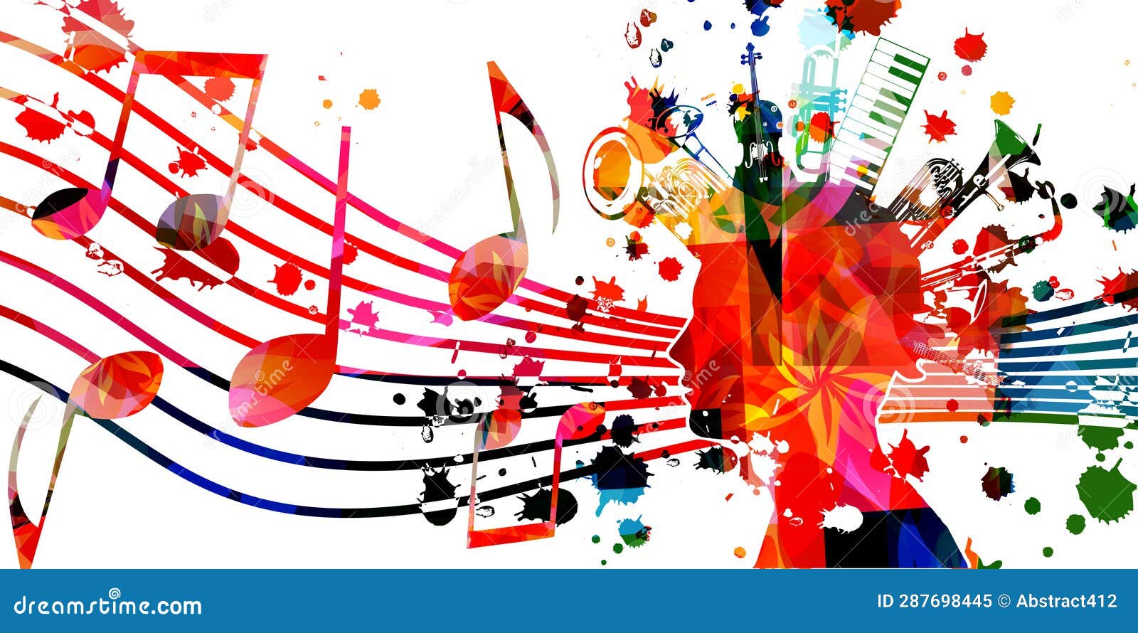 Colorful Musical Background with Male Head and Musical Instruments ...