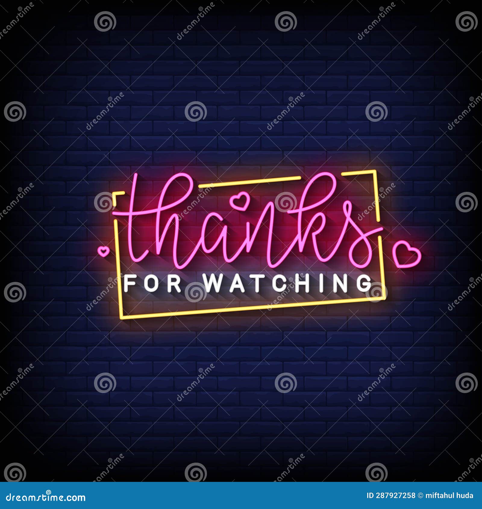 Neon Sign Thanks for Watching with Brick Wall Background Vector Stock ...