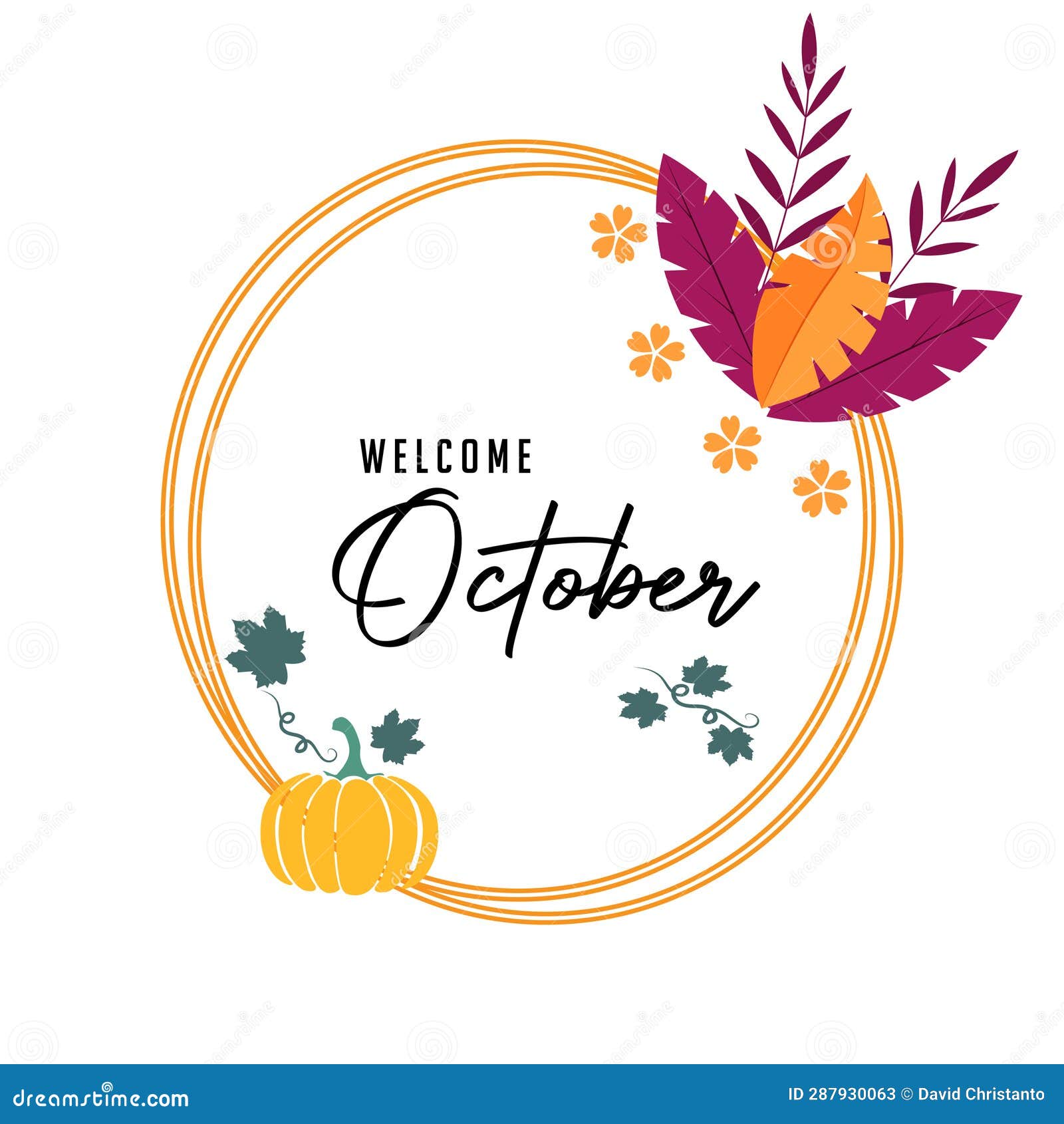 Welcome October Greeting Vector In Autumn Leaves Background Design ...