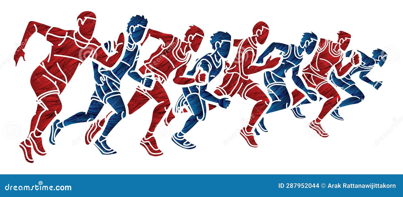 Group of People Running Men Mix Action Runner Together Cartoon Sport ...