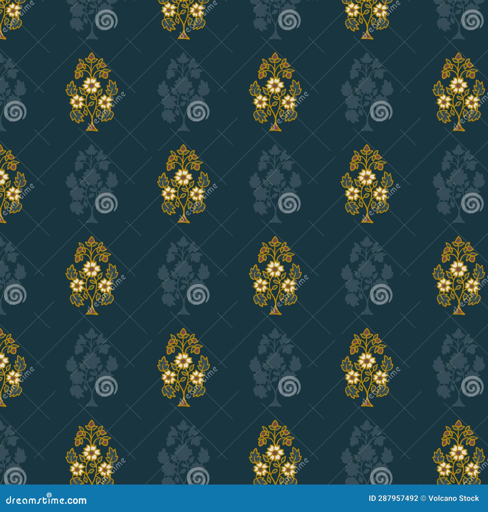 Navy Blue and Gold Damask Vector Seamless Pattern. Vintage, Paisley ...