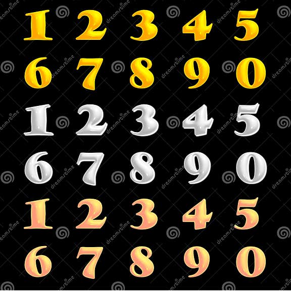 Set of Vector 3D Metallic Gold Silver and Rose Gold Numbers Stock ...