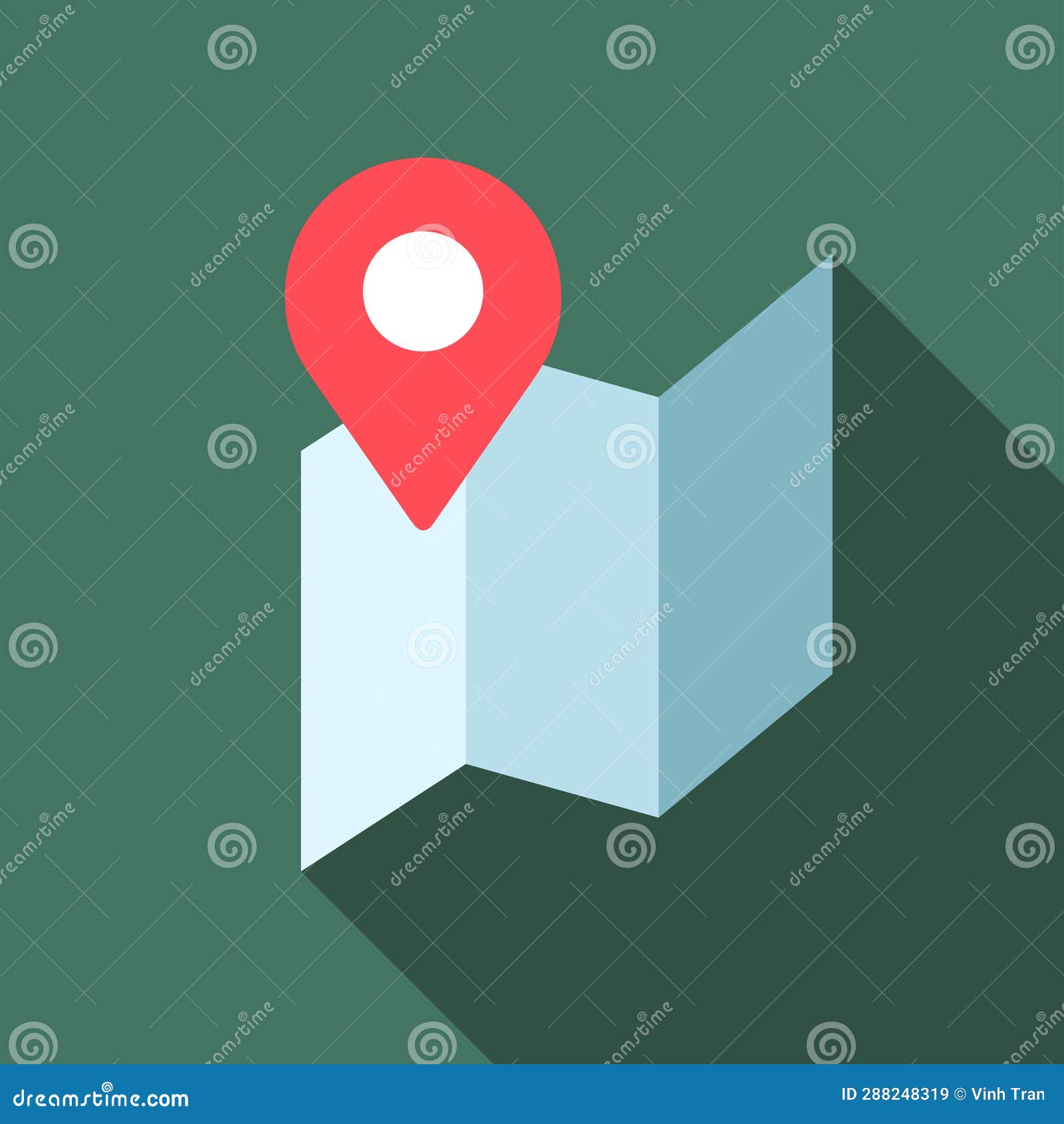 Map with Location Pin Flat Icon with Long Shadow. Geography Icon ...