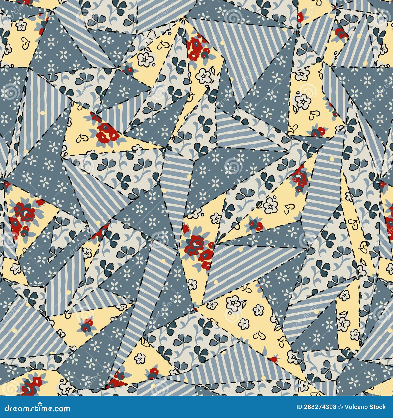 Colorful Abstract Seamless Pattern. Small Roses on Bright Geometric ...