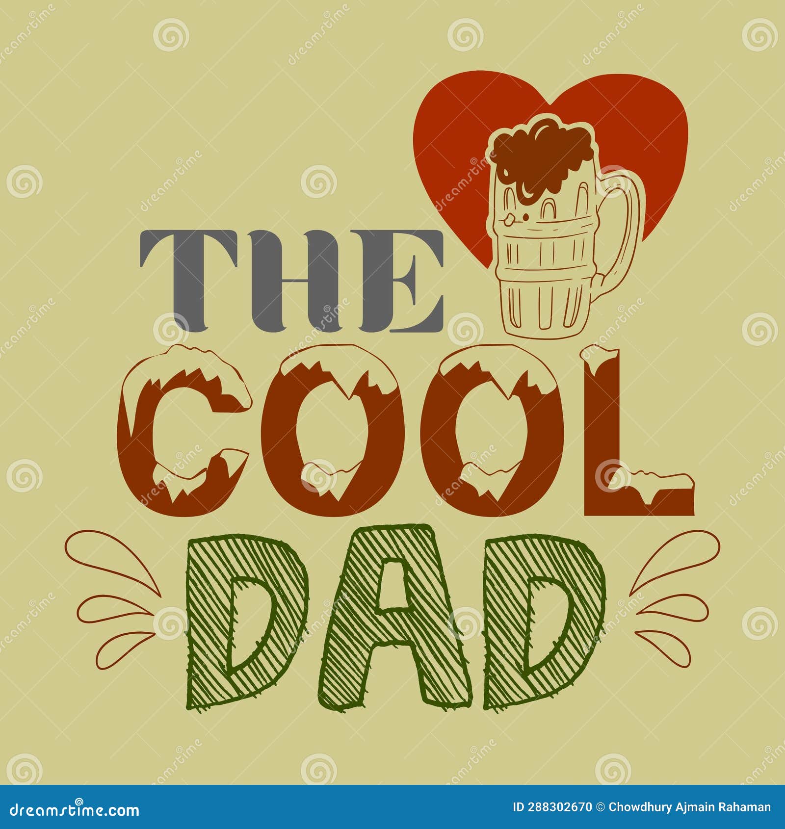 The Cool Dad- Fathers Day T Shirt Stock Illustration - Illustration of ...
