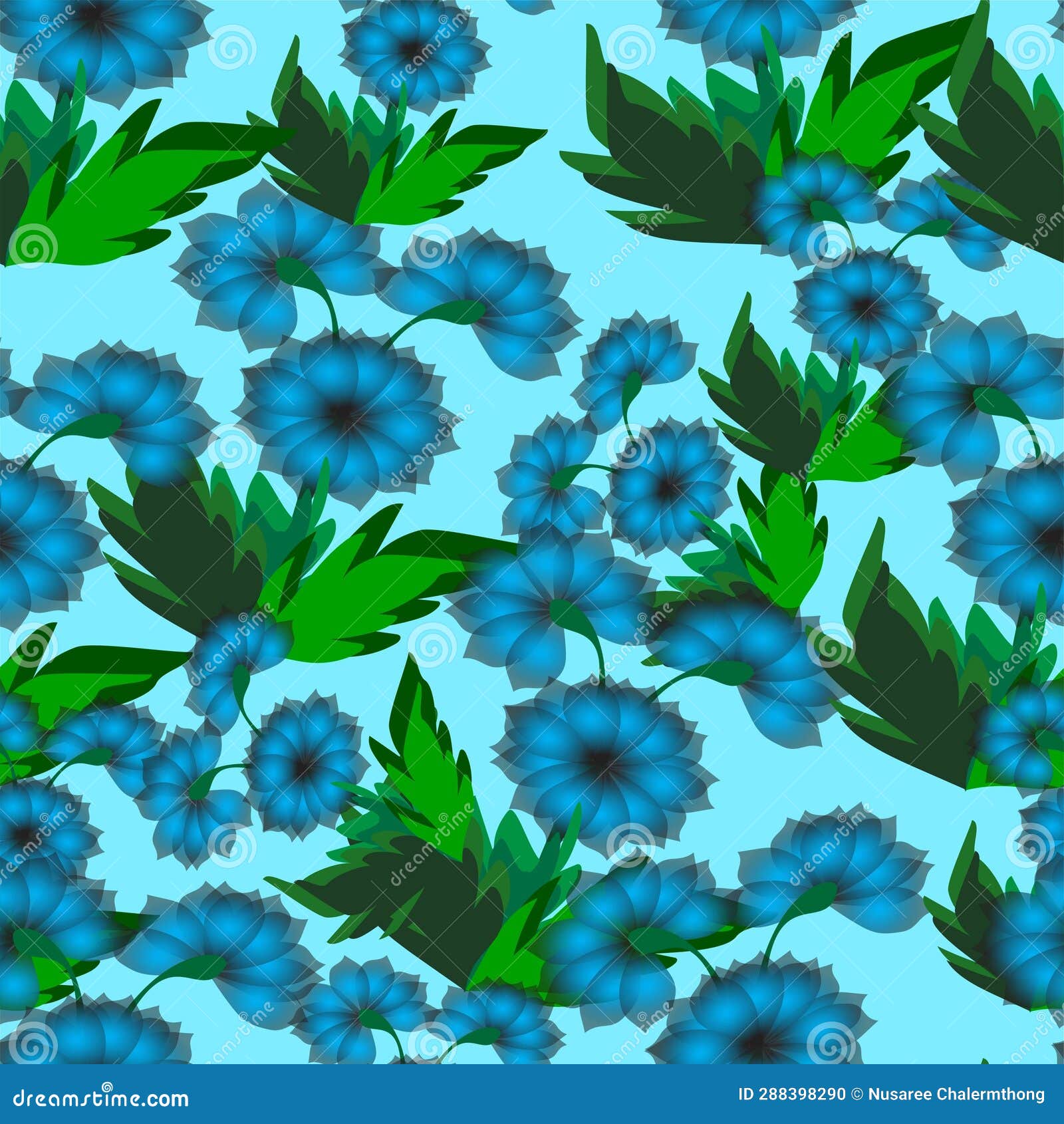 Bunch of Blue Flowers Pattern, Tile Stock Vector - Illustration of ...