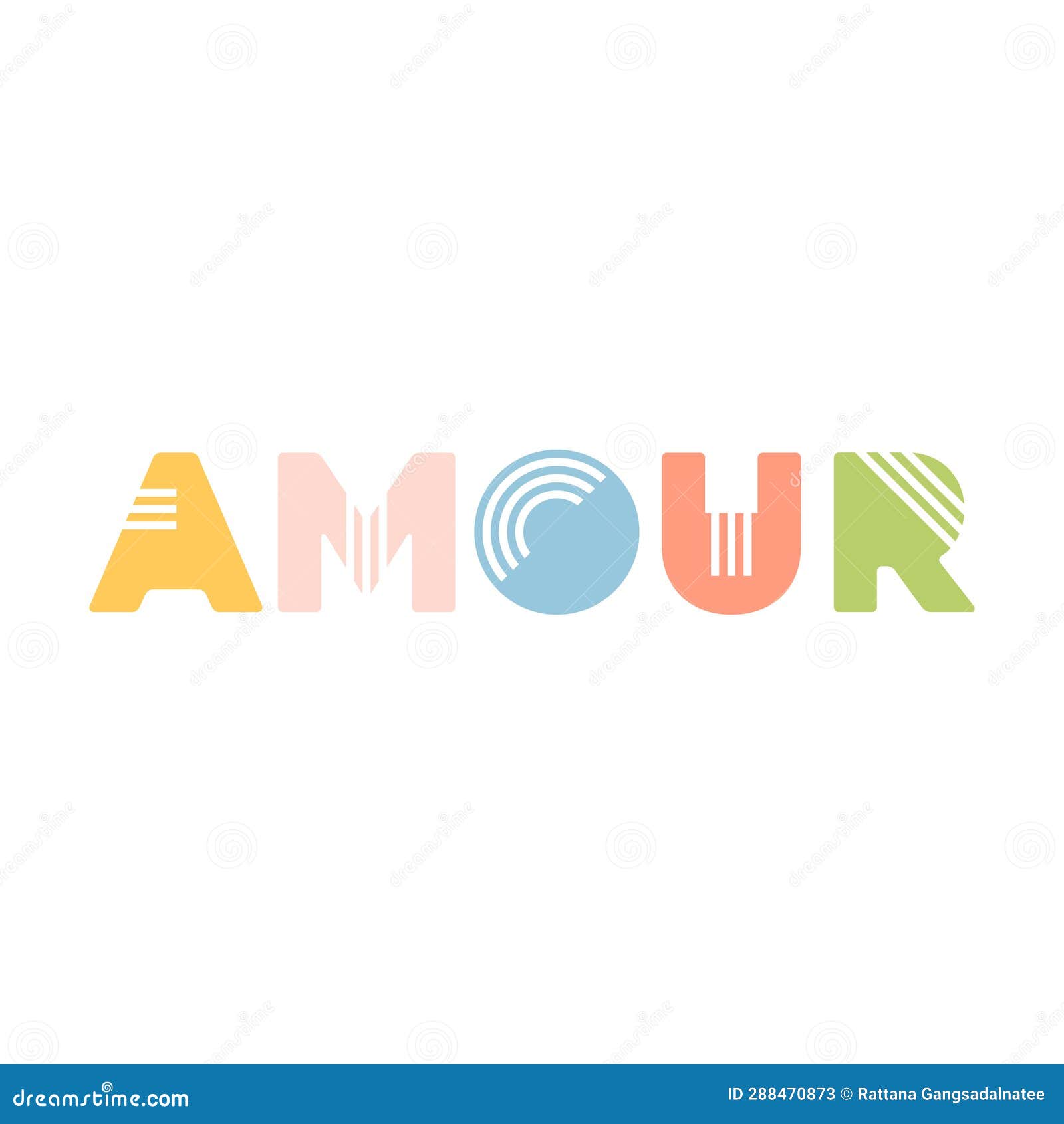 Amor French Means Love, Cute Colorful Font Style. Stock Vector ...