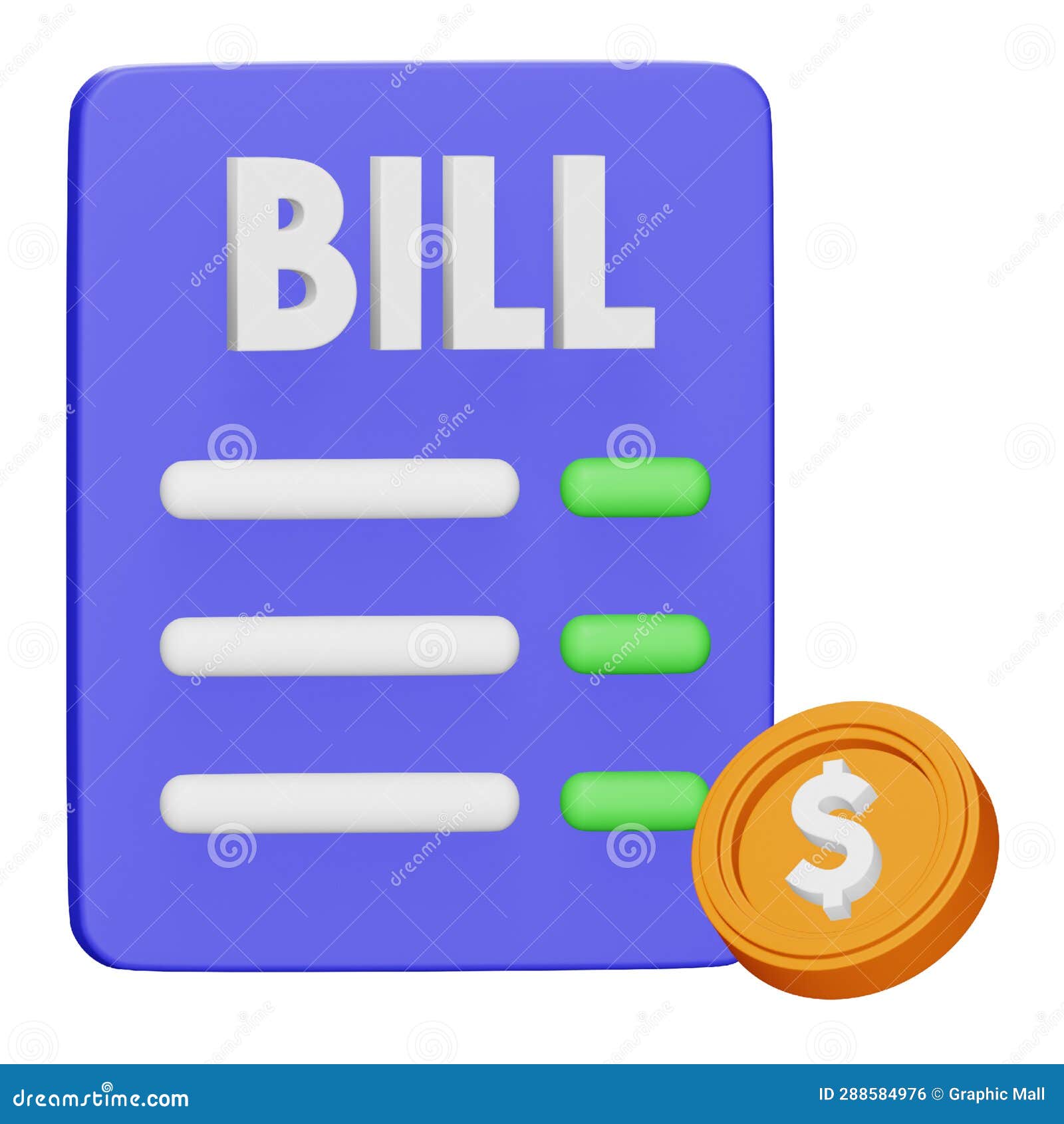 Bill 3d Rendering Isometric Icon. Stock Vector - Illustration of ...