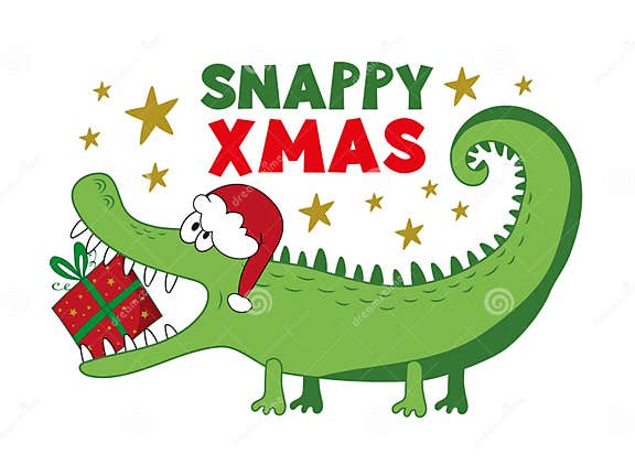 Snappy Christmas - Funny Greeting with Alligator in Santa Hat ...