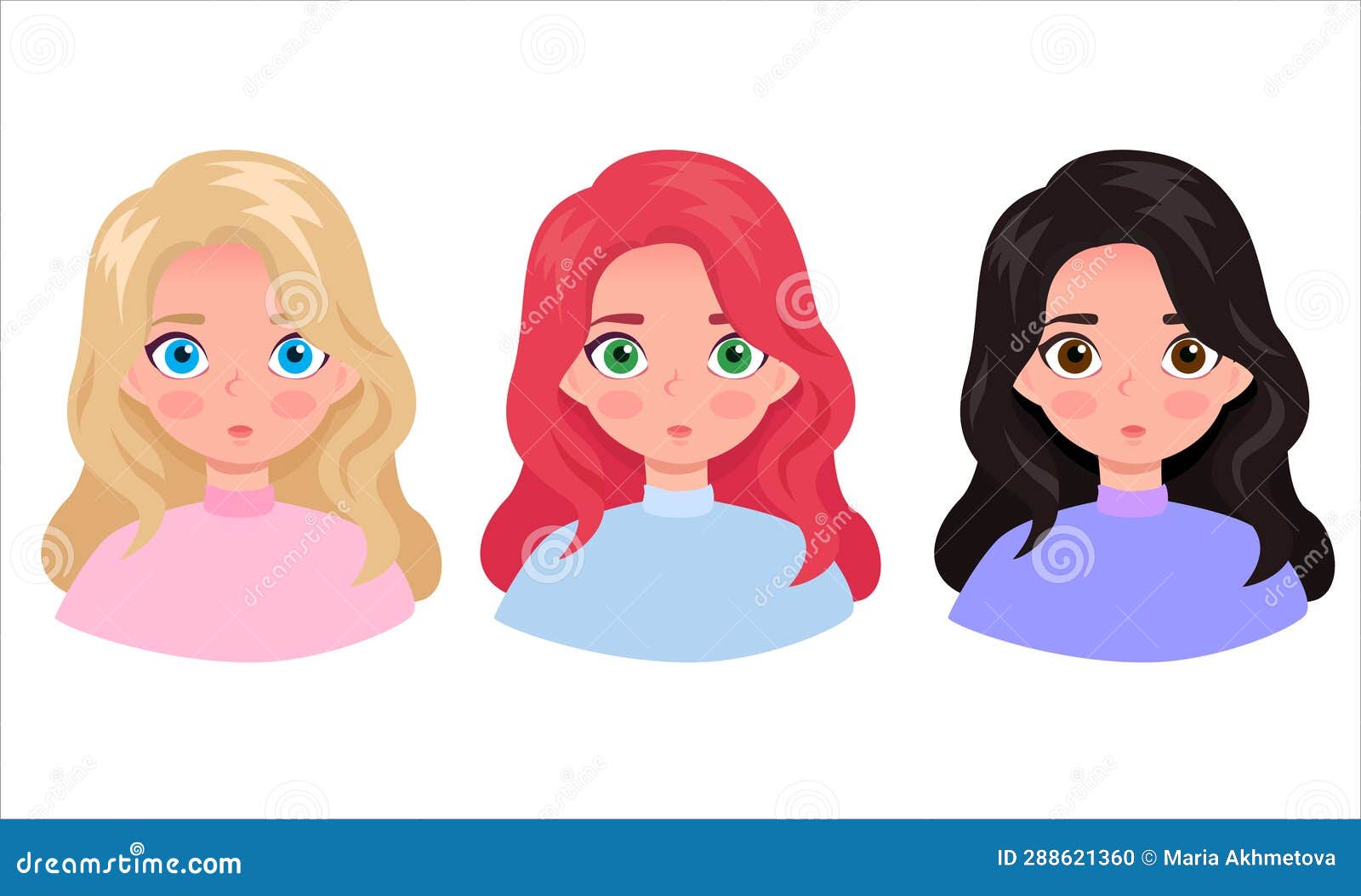 3 Girls with Different Hair Colors Stock Vector - Illustration of ...