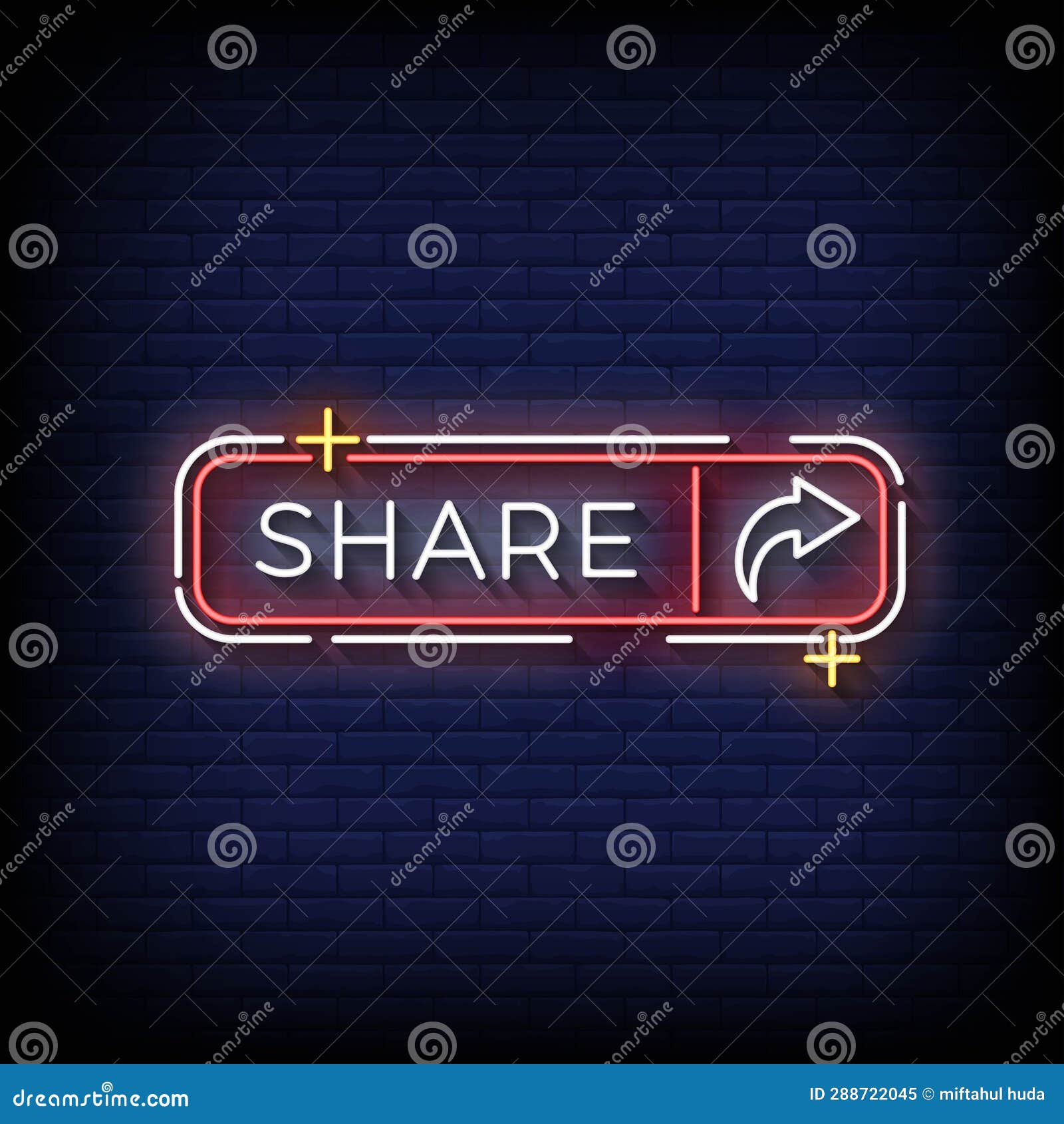 Neon Sign Share with Brick Wall Background Vector Stock Vector ...