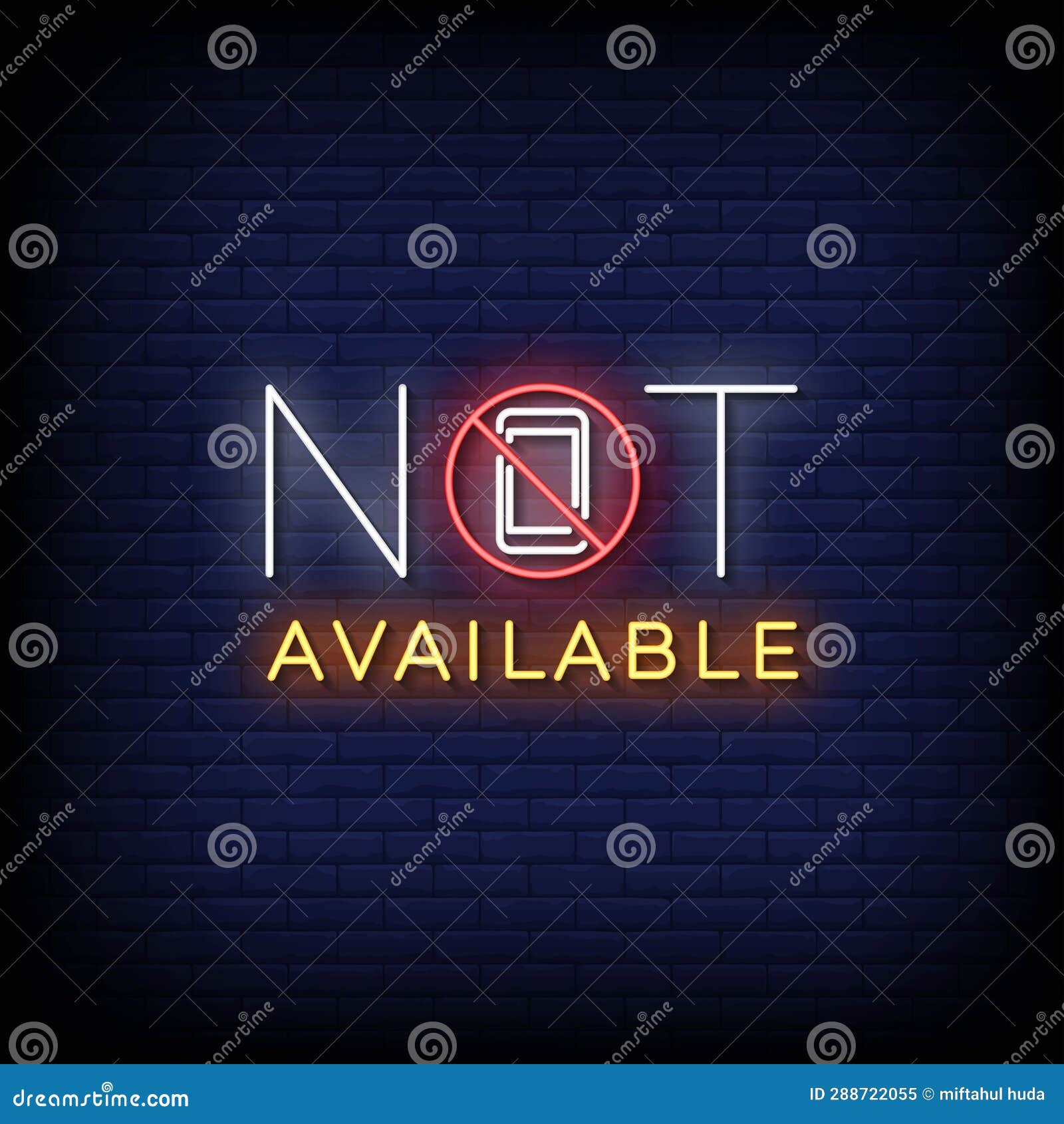 Neon Sign Not Available with Brick Wall Background Vector Stock Vector ...