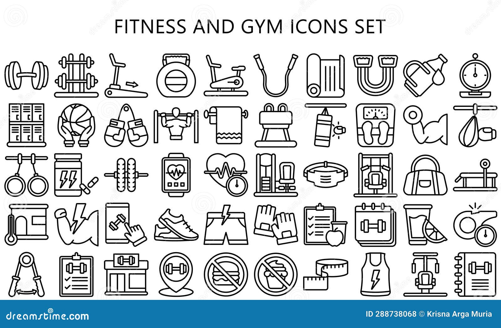 Fitness and Gym Black Outline Icons Pack Stock Vector - Illustration of ...
