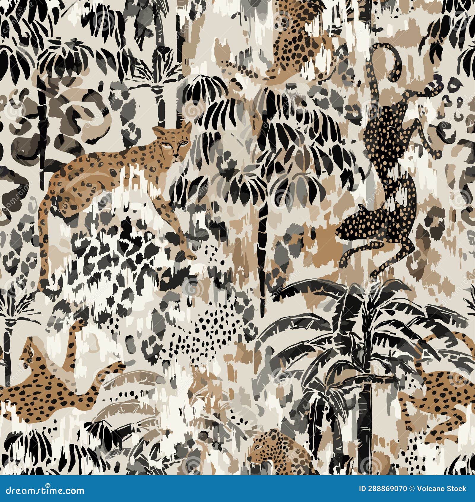 Tropical Leopard Animal and Skin, Palm Tree, Beige Background. Stock Vector - Illustration of ...