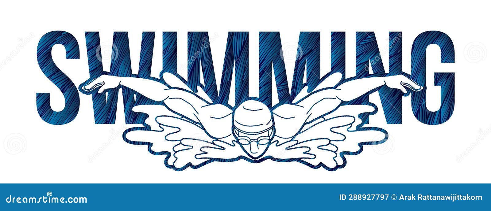 Swimming Text with a Man Swimmer Font Design Cartoon Graphic Stock ...