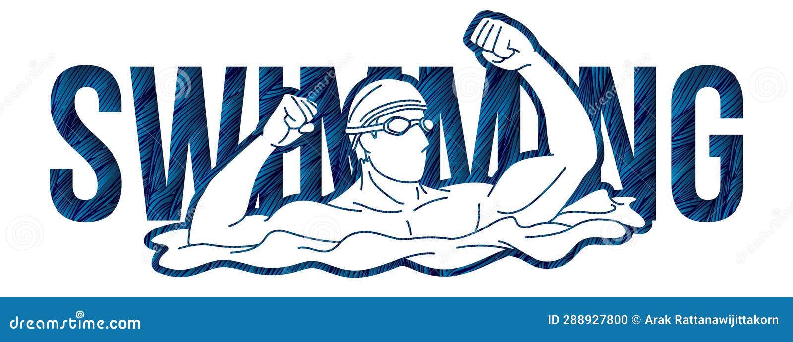 Swimming Text with a Man Swimmer Font Design Cartoon Graphic Stock ...