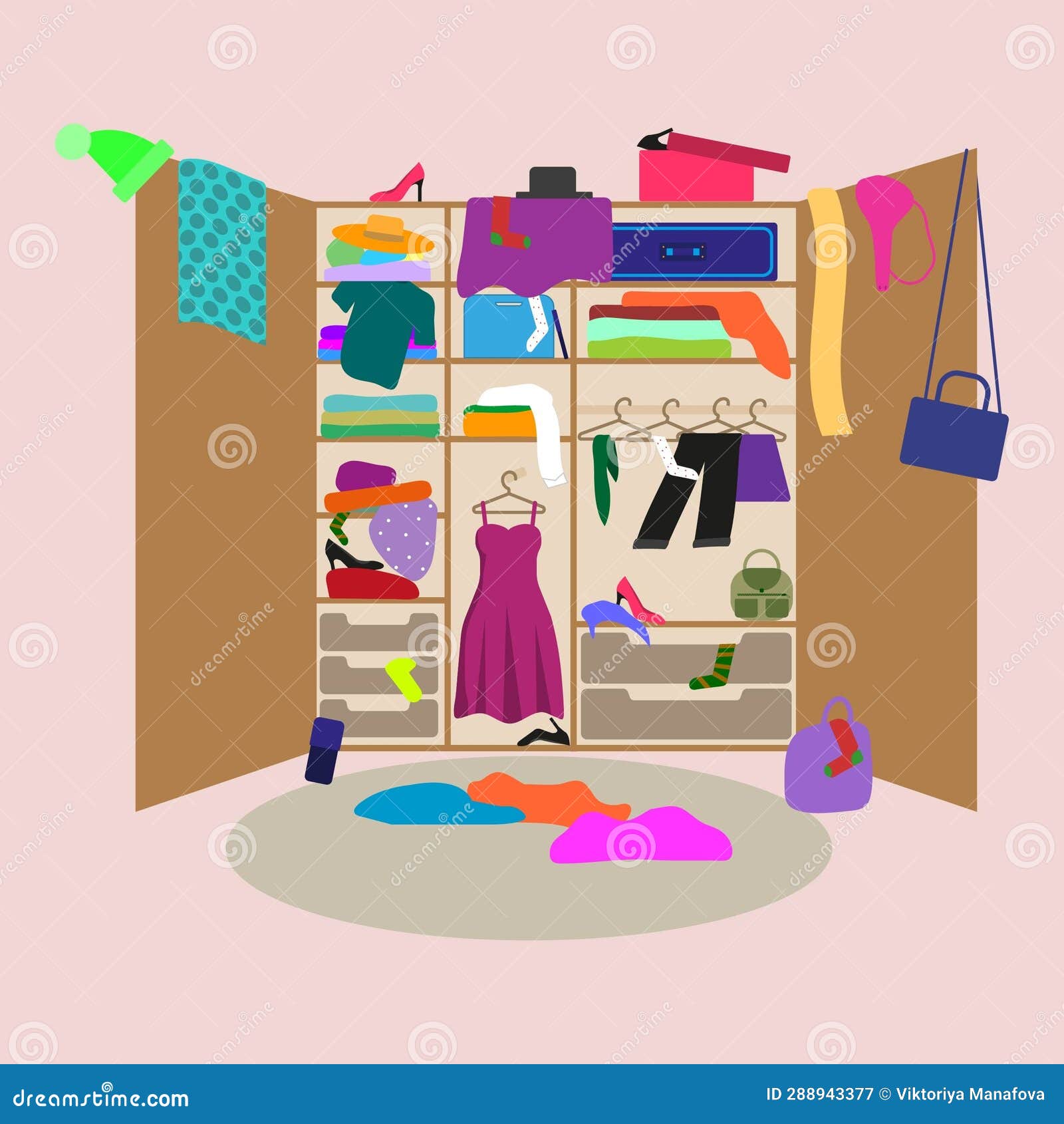 Closet with Scattered Clothes Stock Vector - Illustration of print ...