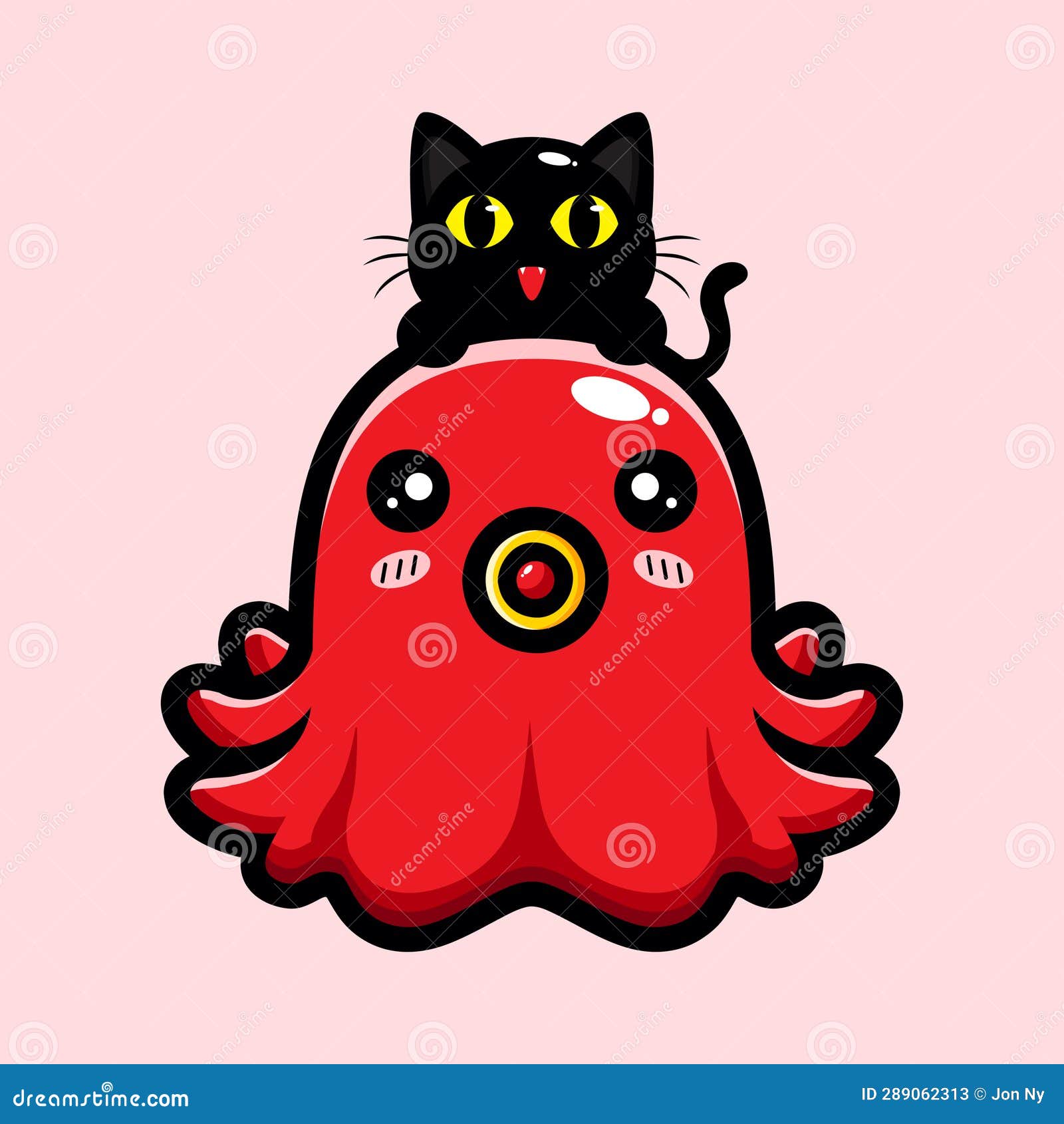 Octopus Ghost and Cute Black Cat Getting Ready To Celebrate Halloween ...