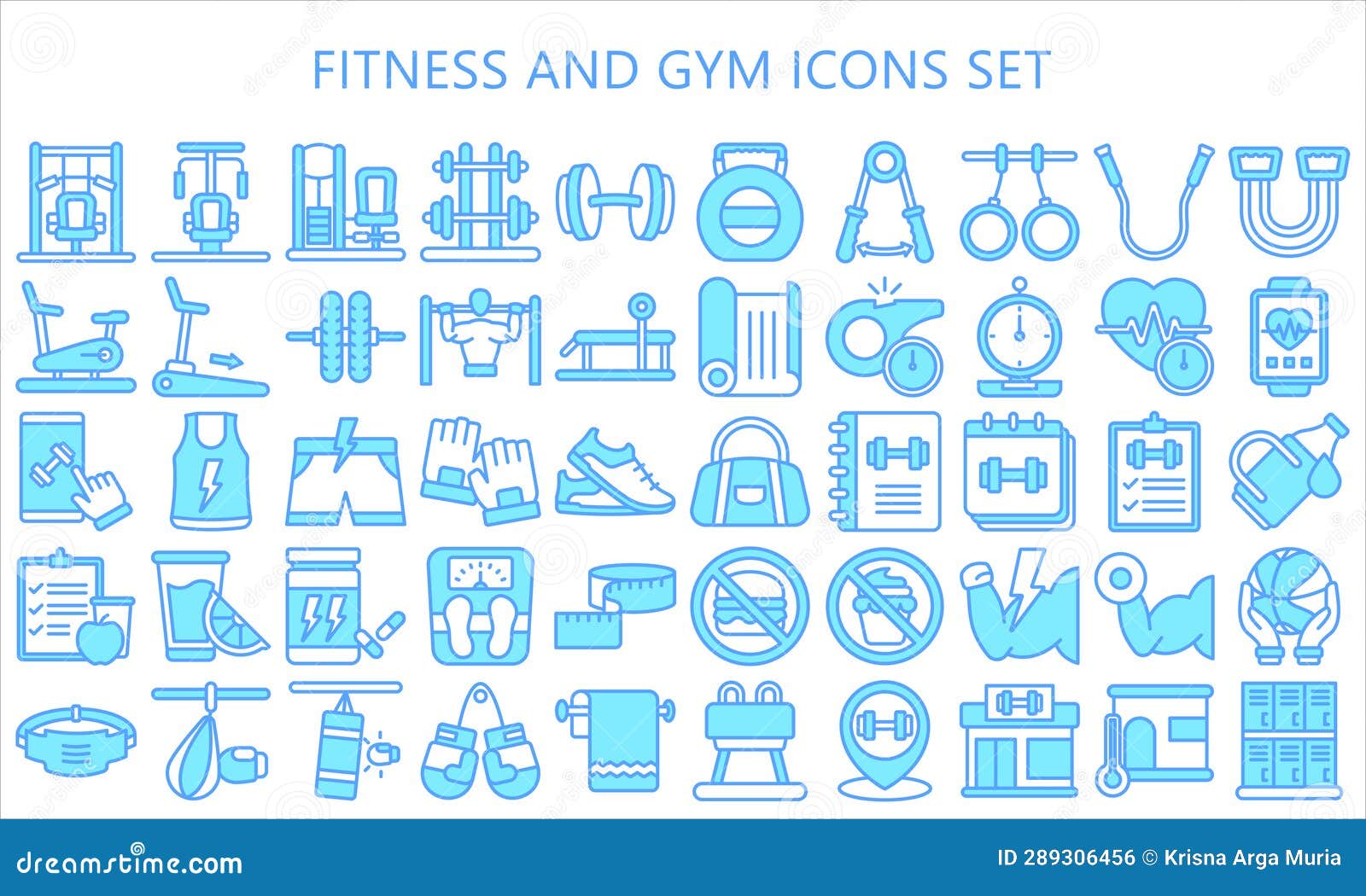 Fitness and Gym Blue Color Icons Pack. Stock Illustration ...