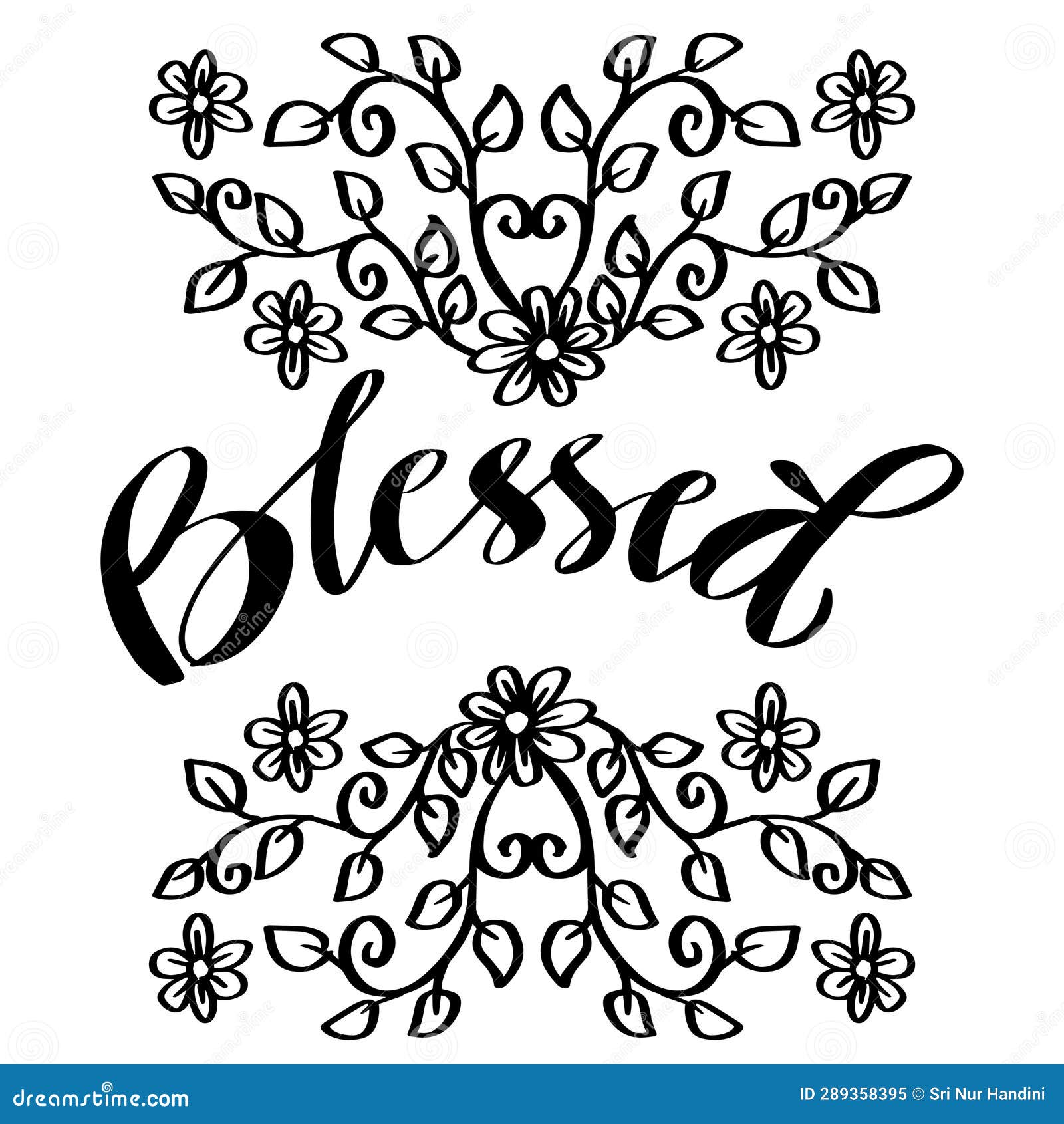 Blessed Hand Lettering with Floral Decoration. Stock Vector ...