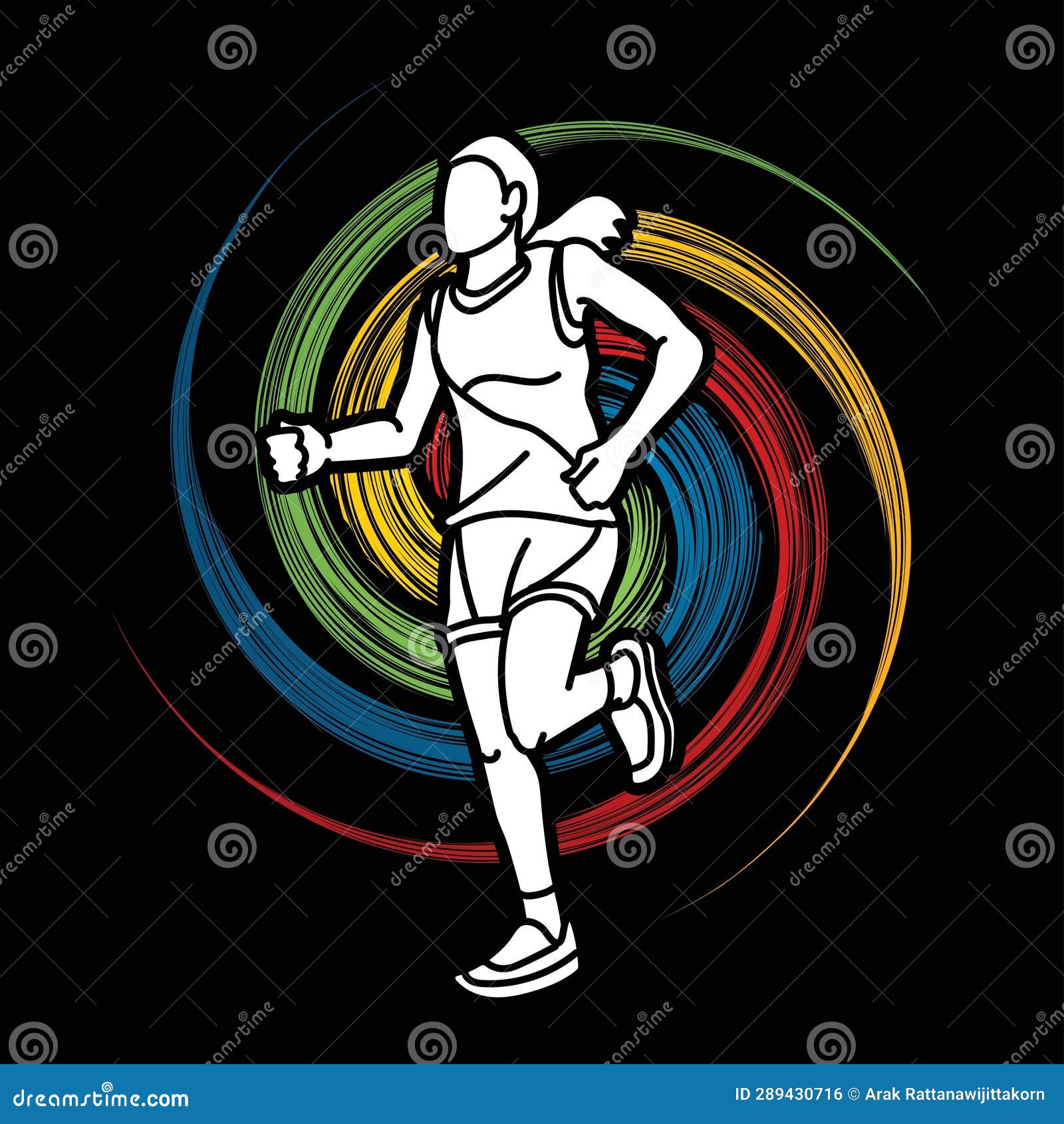 A Woman Start Running Action Marathon Runner Cartoon Female Run Stock ...