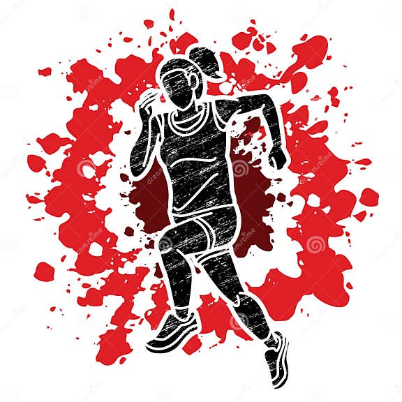 A Woman Start Running Action Marathon Runner Cartoon Female Run Stock ...