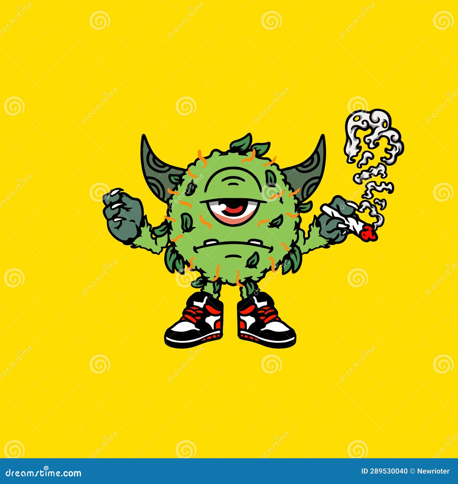 Monster Nug Bud Character Cannabis Holding Blunt and Weed Flower Stock ...