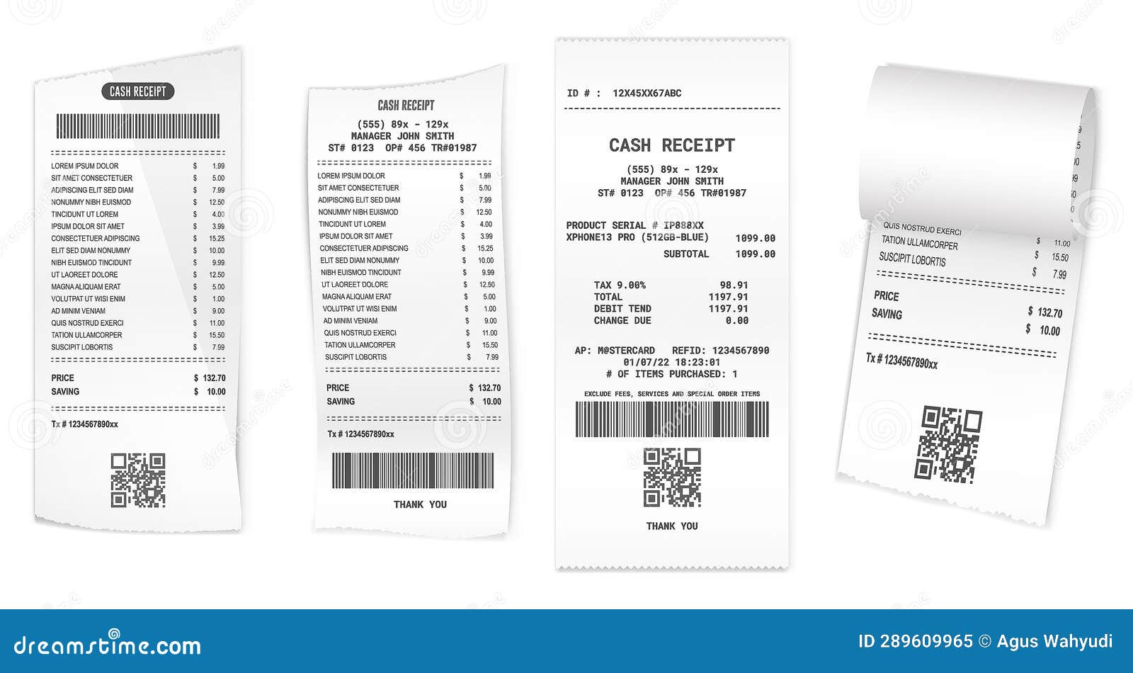Set of Realistic Cash Register Sales Receipt Printed White Paper or ...