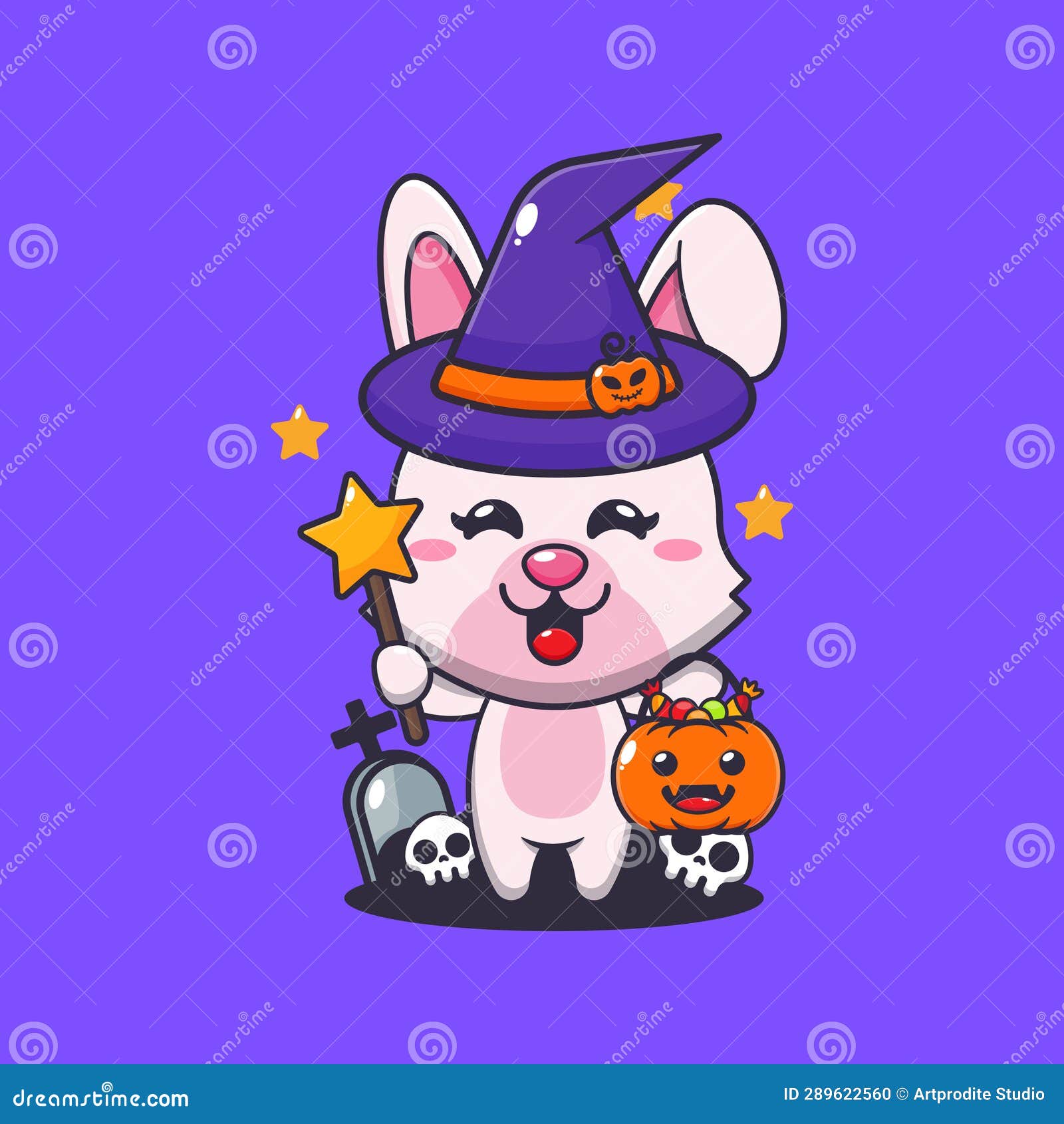 Witch Bunny in Halloween Day. Cute Halloween Cartoon Illustration Stock ...