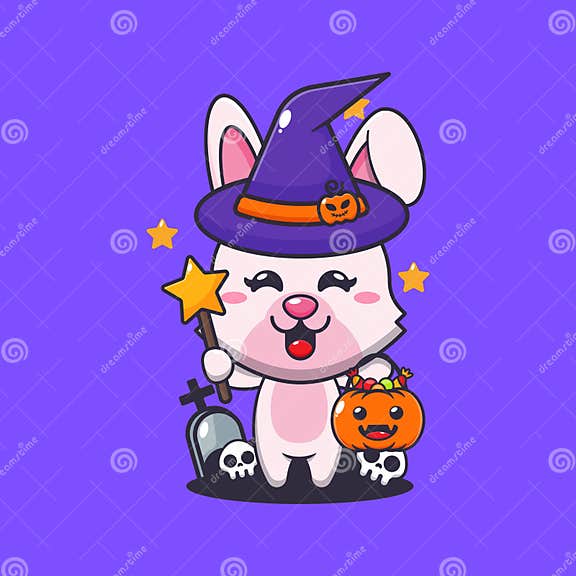 Witch Bunny in Halloween Day. Cute Halloween Cartoon Illustration Stock ...