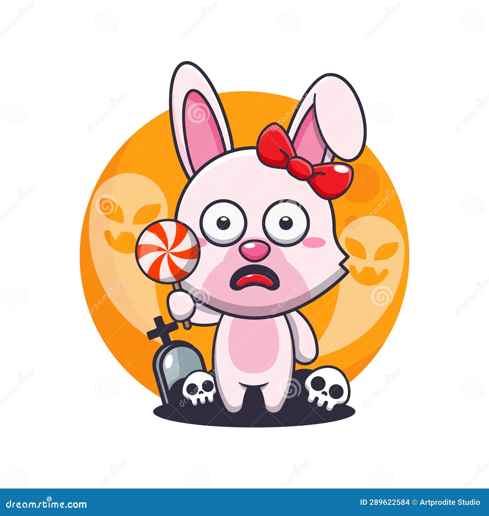 Cute Bunny Scared by Ghost in Halloween Day. Stock Vector ...