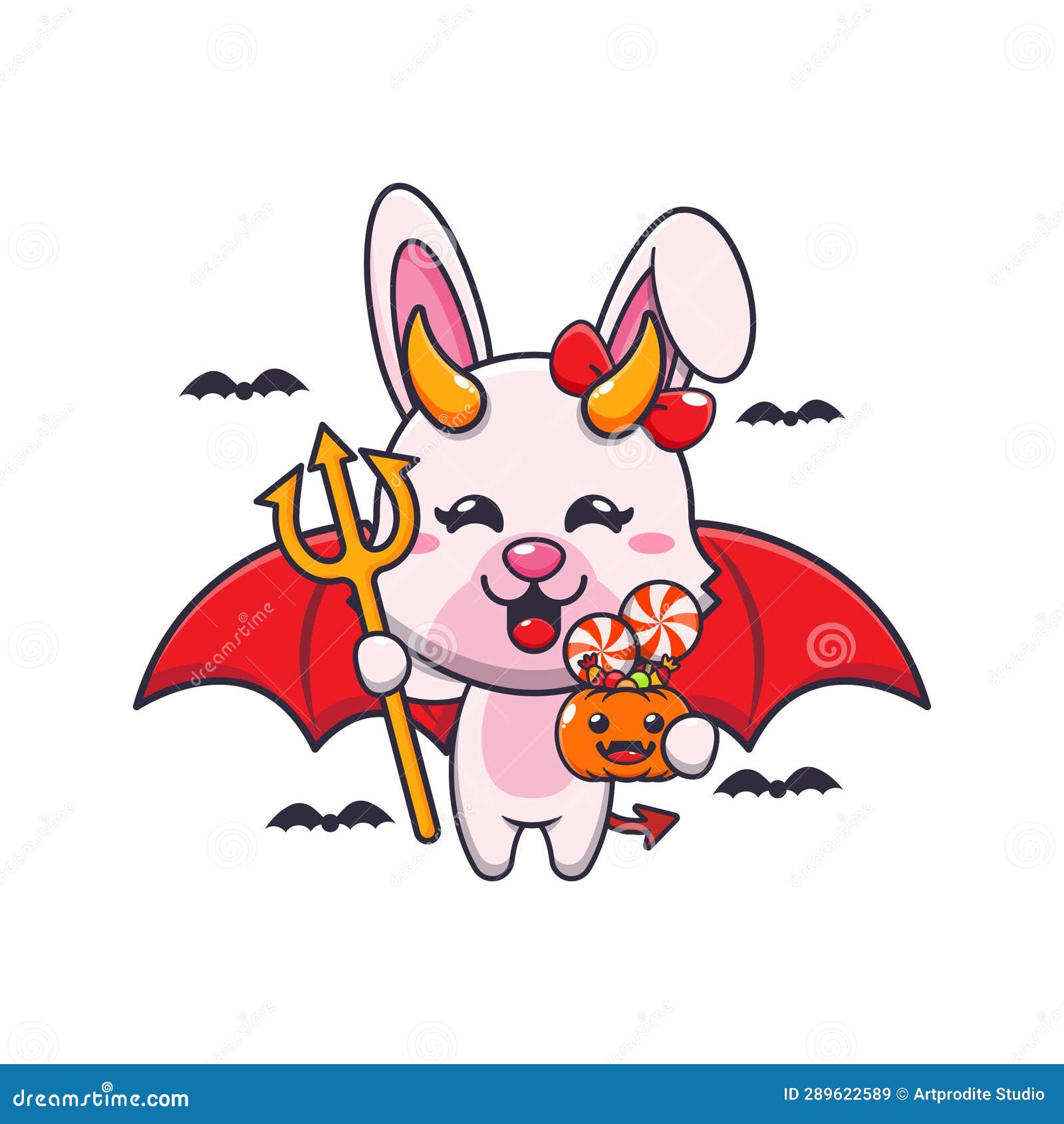 Devil Bunny in Halloween Day. Cute Halloween Cartoon Illustration Stock ...
