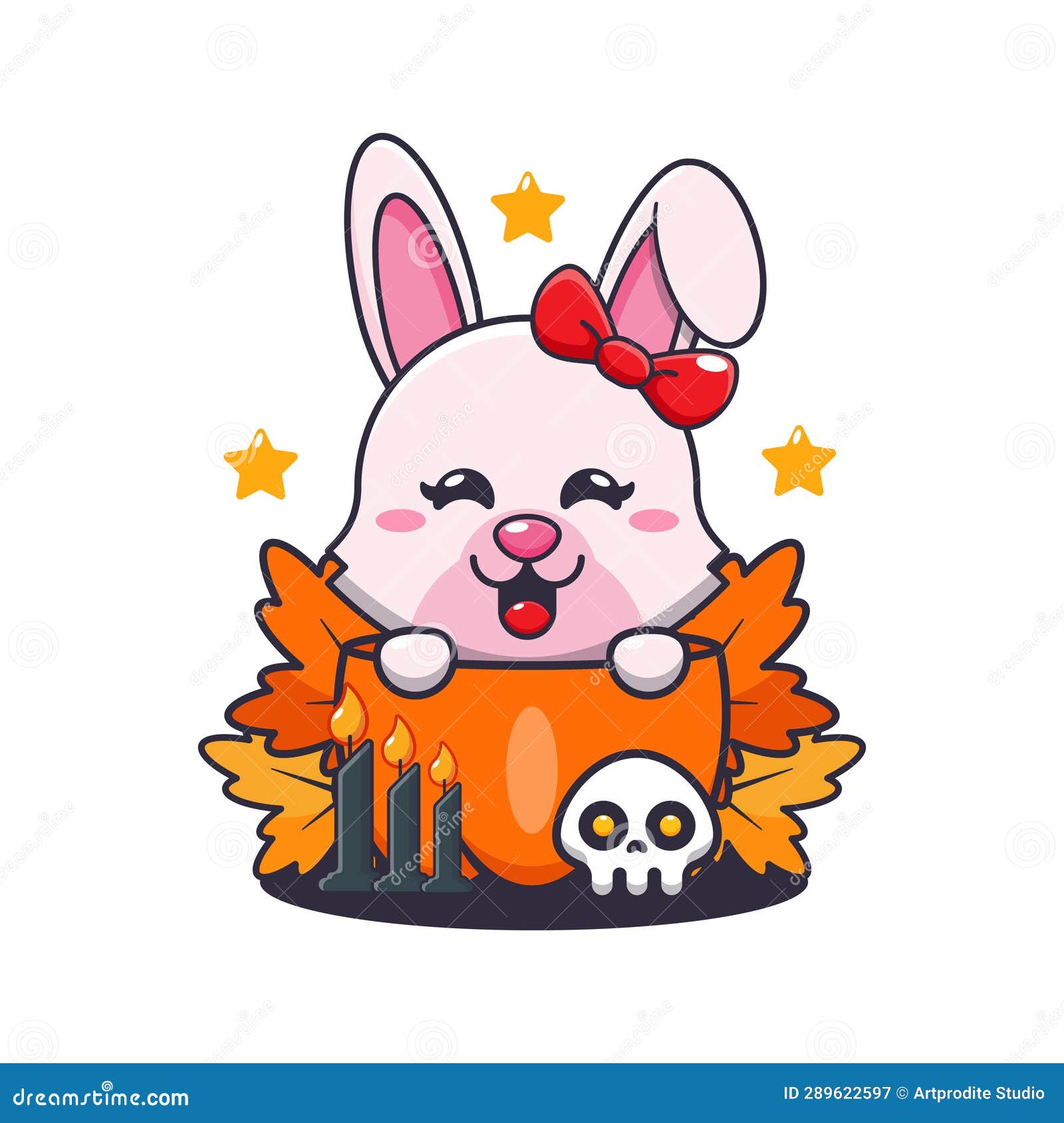 Cute Bunny in Halloween Pumpkin. Cute Halloween Cartoon Illustration ...