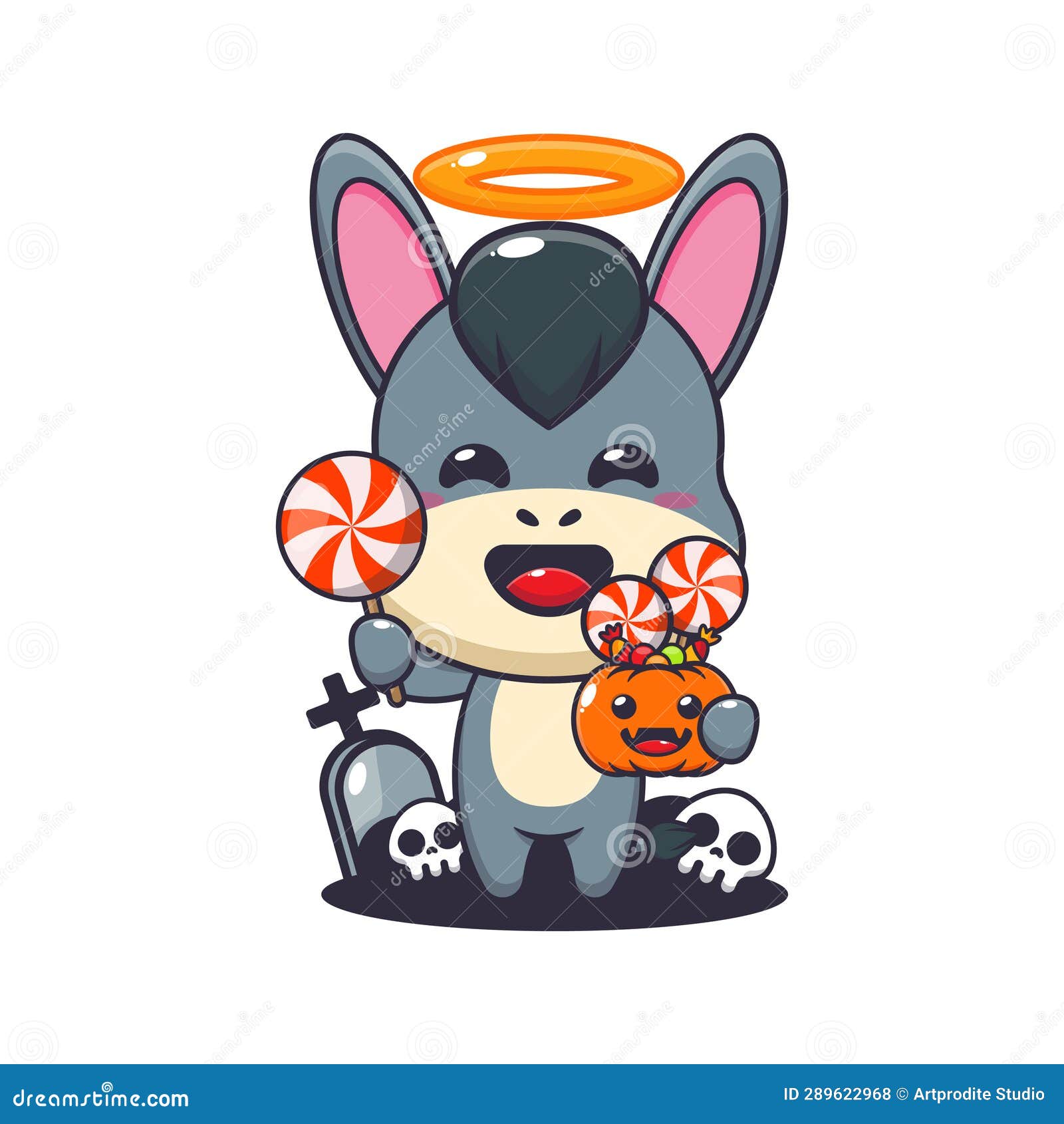 Cute Angel Donkey Holding Candy in Halloween Day. Stock Vector ...