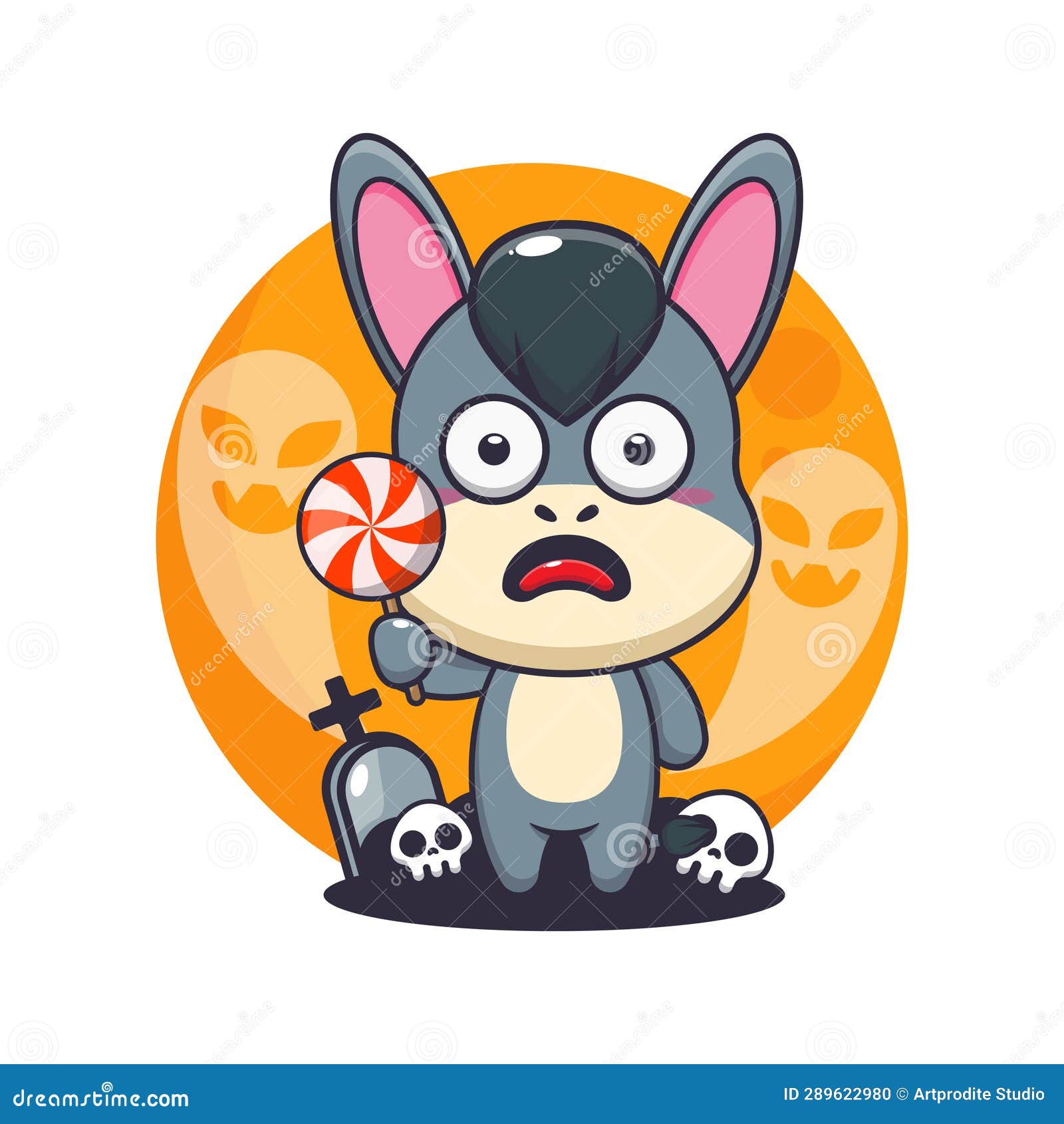 Cute Donkey Scared by Ghost in Halloween Day. Stock Vector ...