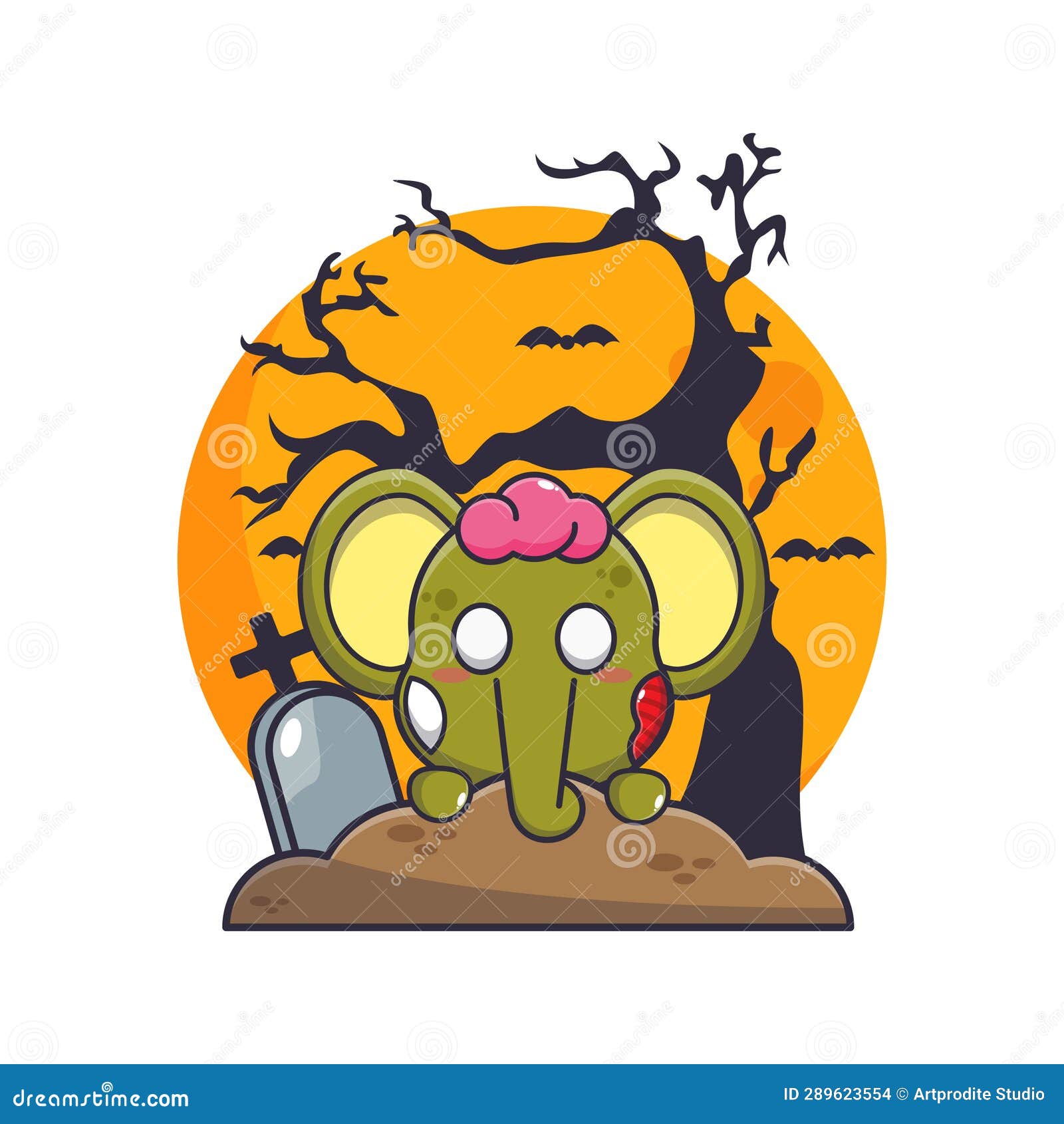 Zombie Elephant Rise from Graveyard in Halloween Day. Stock Vector ...