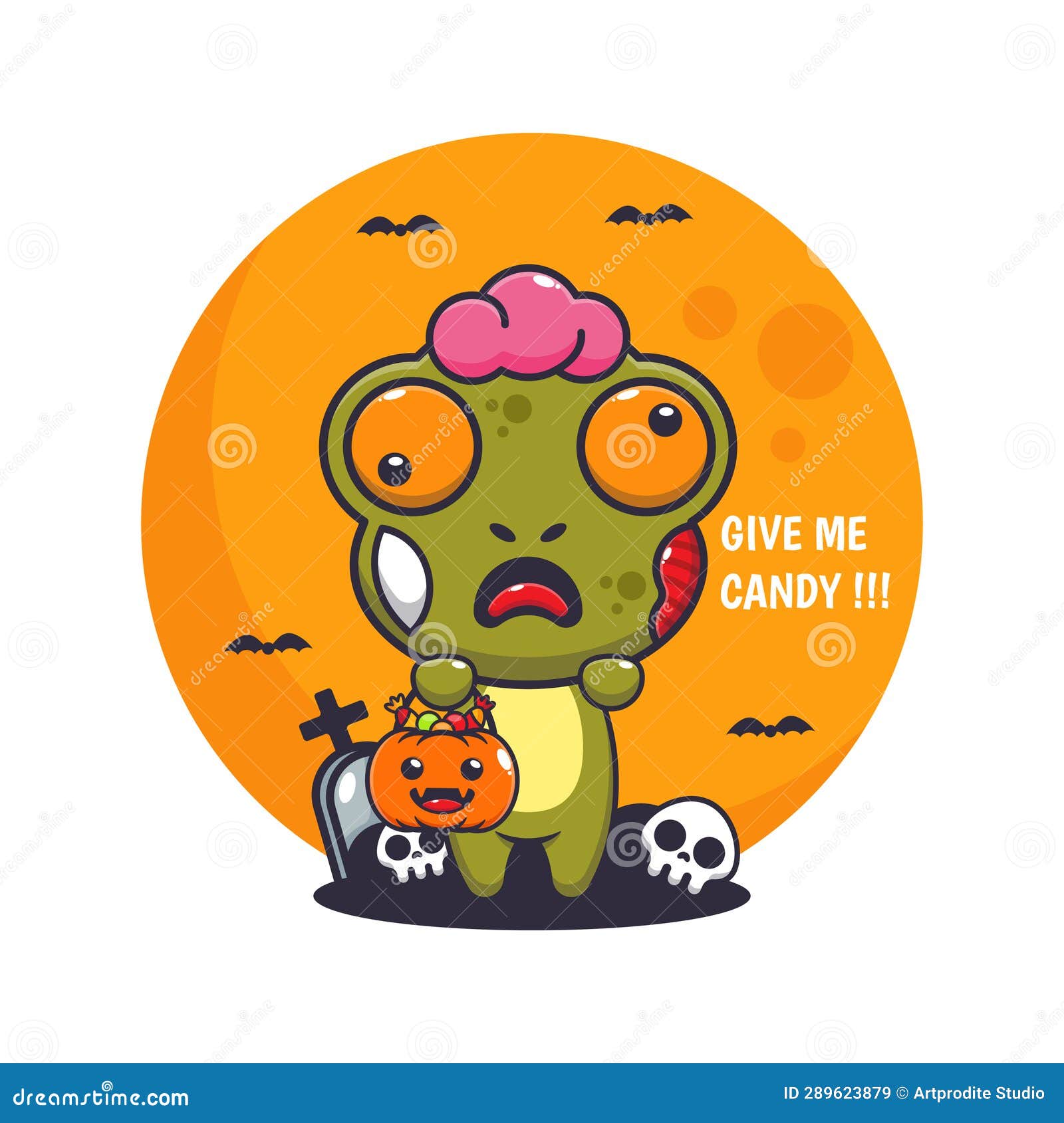Zombie Frog Want Candy. Cute Halloween Cartoon Illustration Stock ...