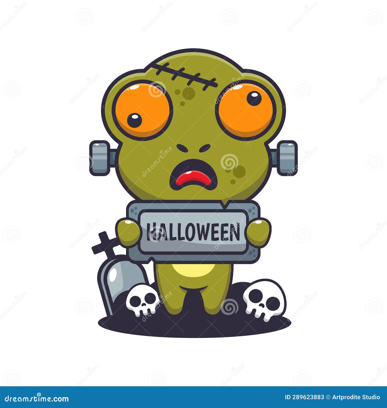 Zombie Frog Holding Halloween Greeting Stone. Stock Vector ...