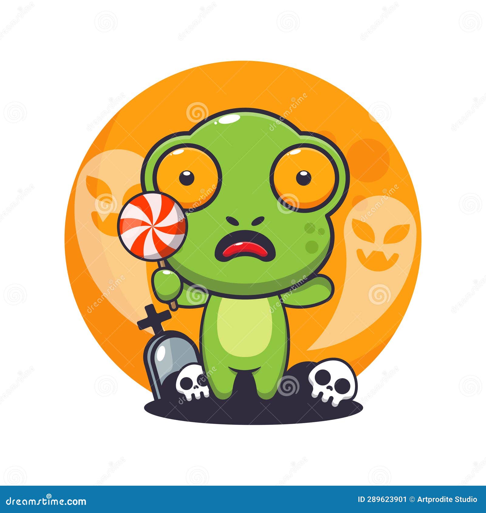 Cute Frog Scared by Ghost in Halloween Day. Stock Vector - Illustration ...