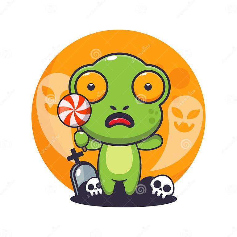 Cute Frog Scared by Ghost in Halloween Day. Stock Vector - Illustration ...