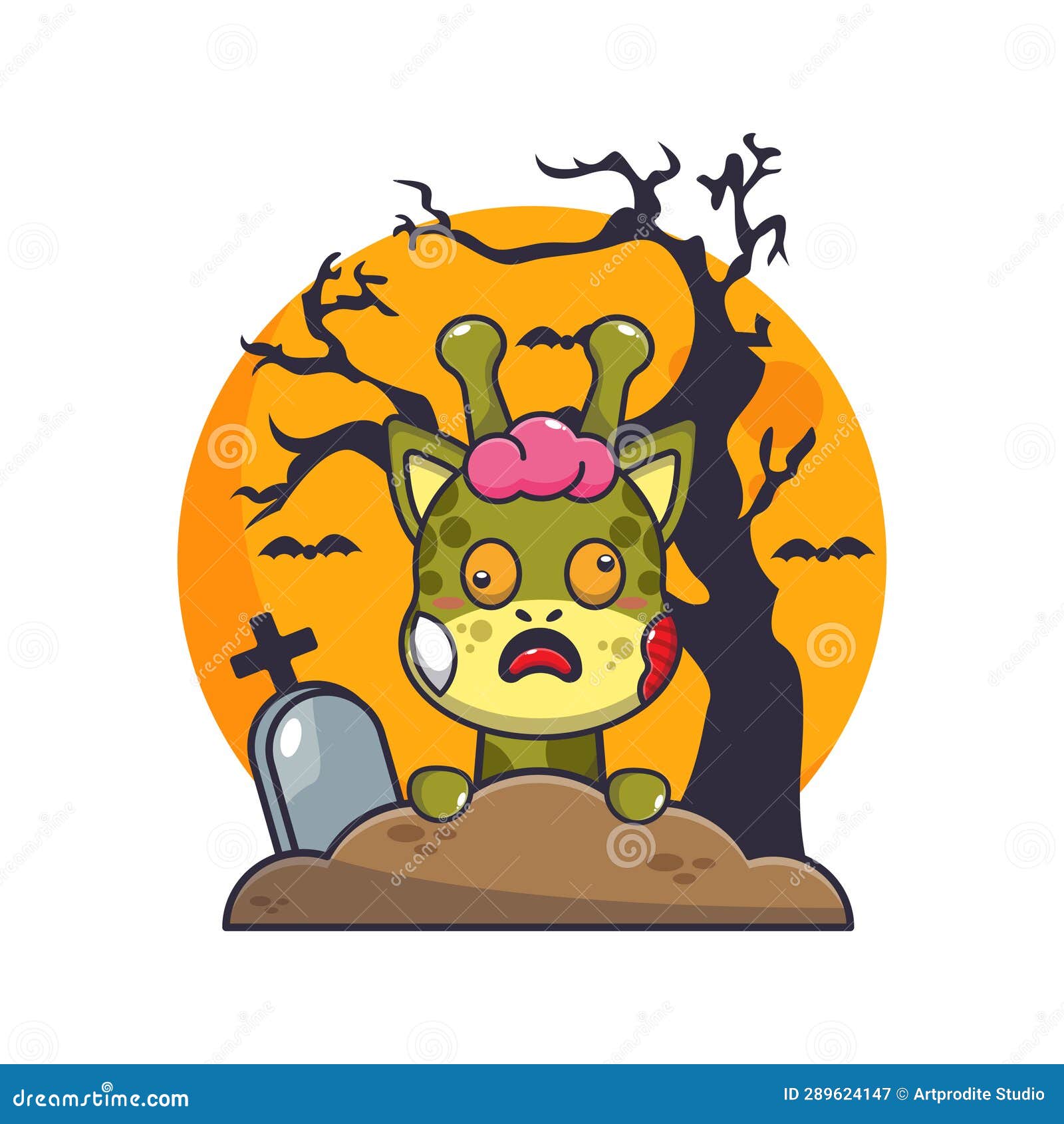 Zombie Giraffe Rise from Graveyard in Halloween Day. Stock Vector ...
