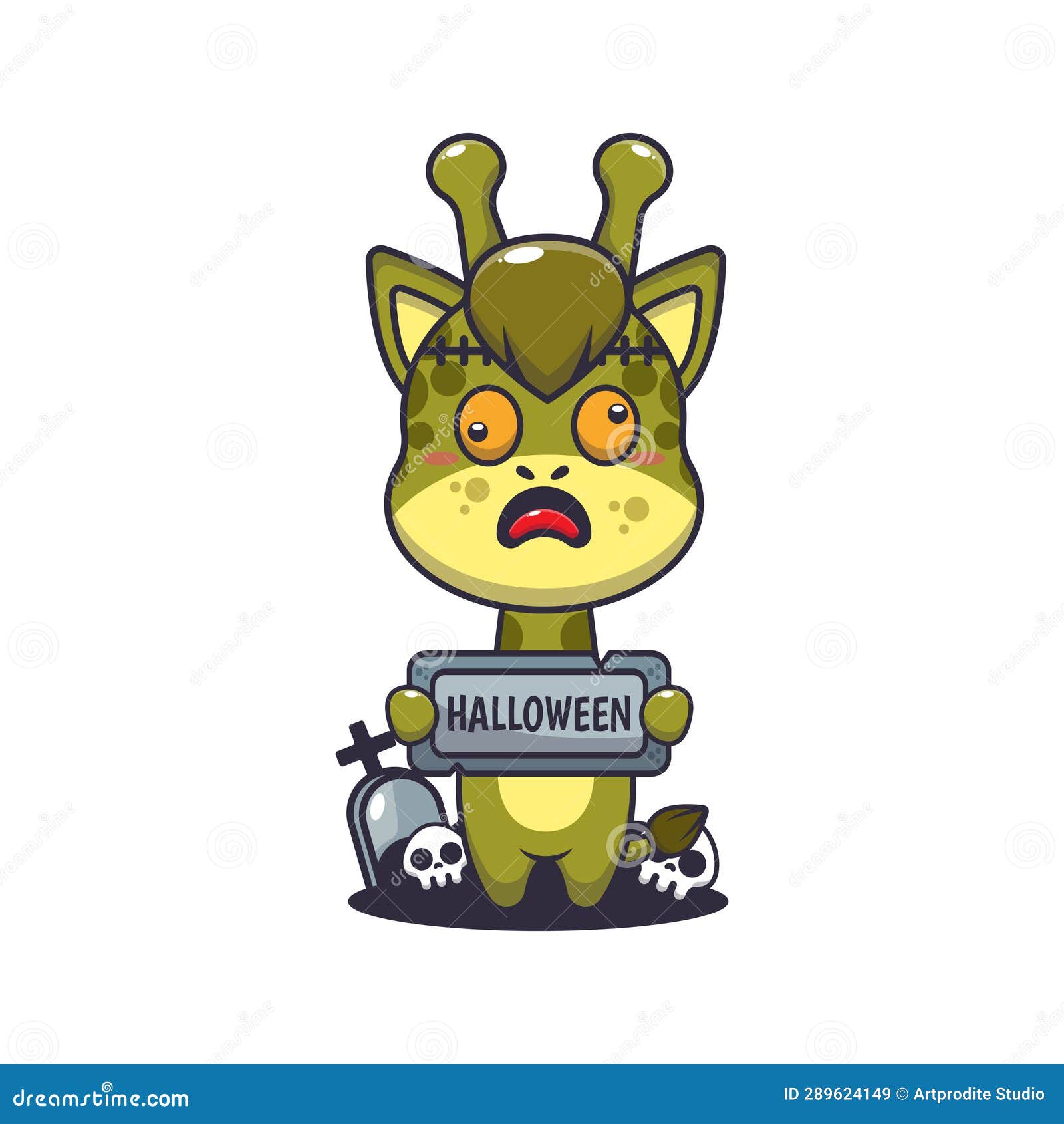 Zombie Giraffe Holding Halloween Greeting Stone. Stock Vector ...