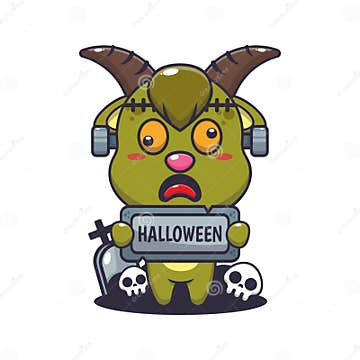 Zombie Goat Holding Halloween Greeting Stone. Stock Vector ...