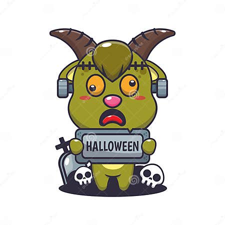Zombie Goat Holding Halloween Greeting Stone. Stock Vector ...