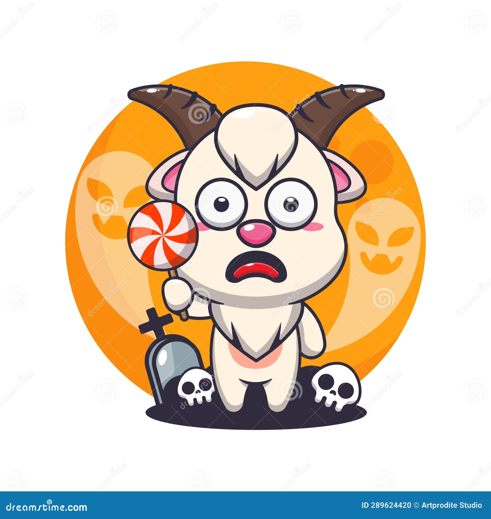 Cute Goat Scared by Ghost in Halloween Day. Stock Vector - Illustration ...