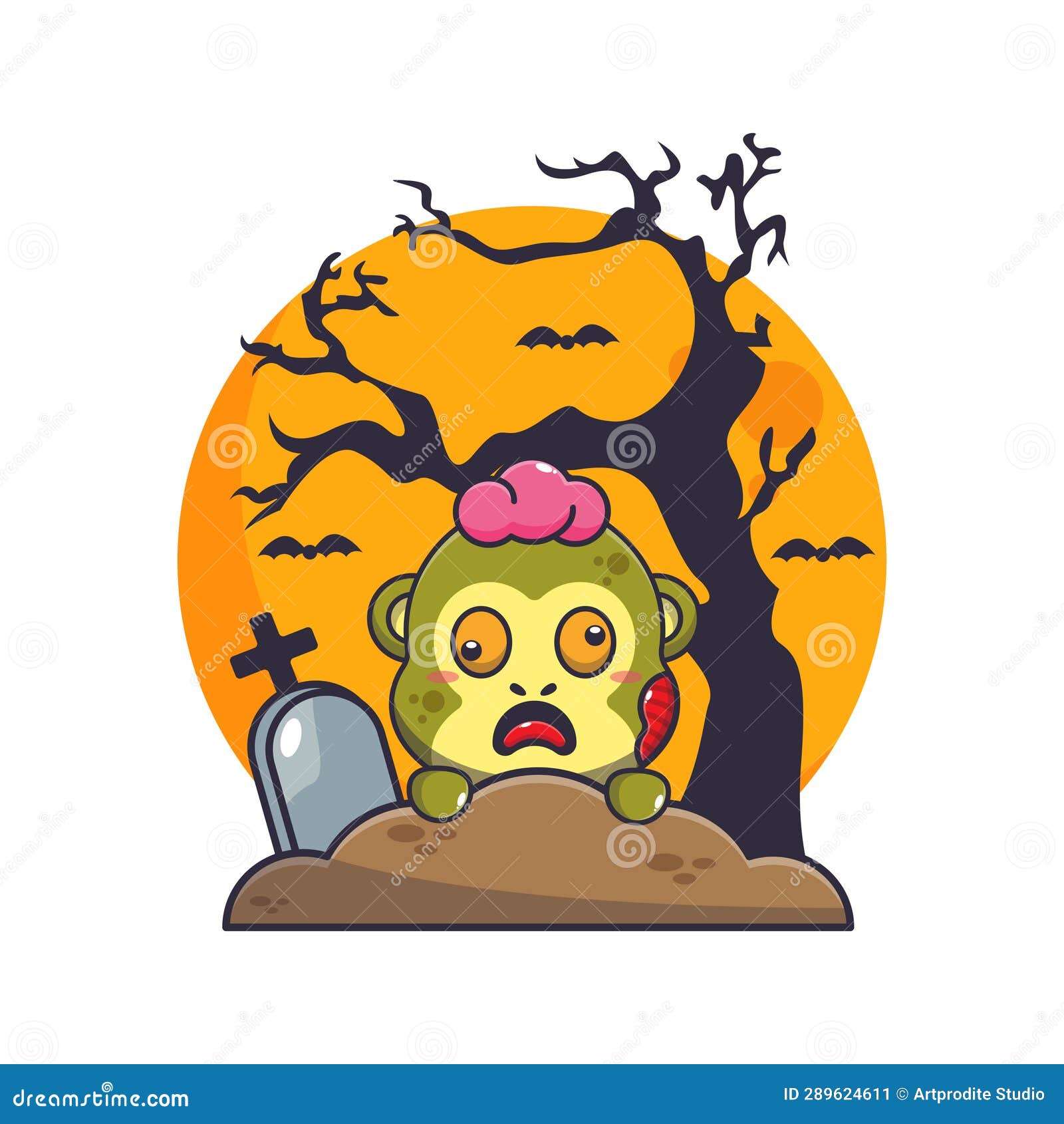 Zombie Gorilla Rise from Graveyard in Halloween Day. Stock Vector ...
